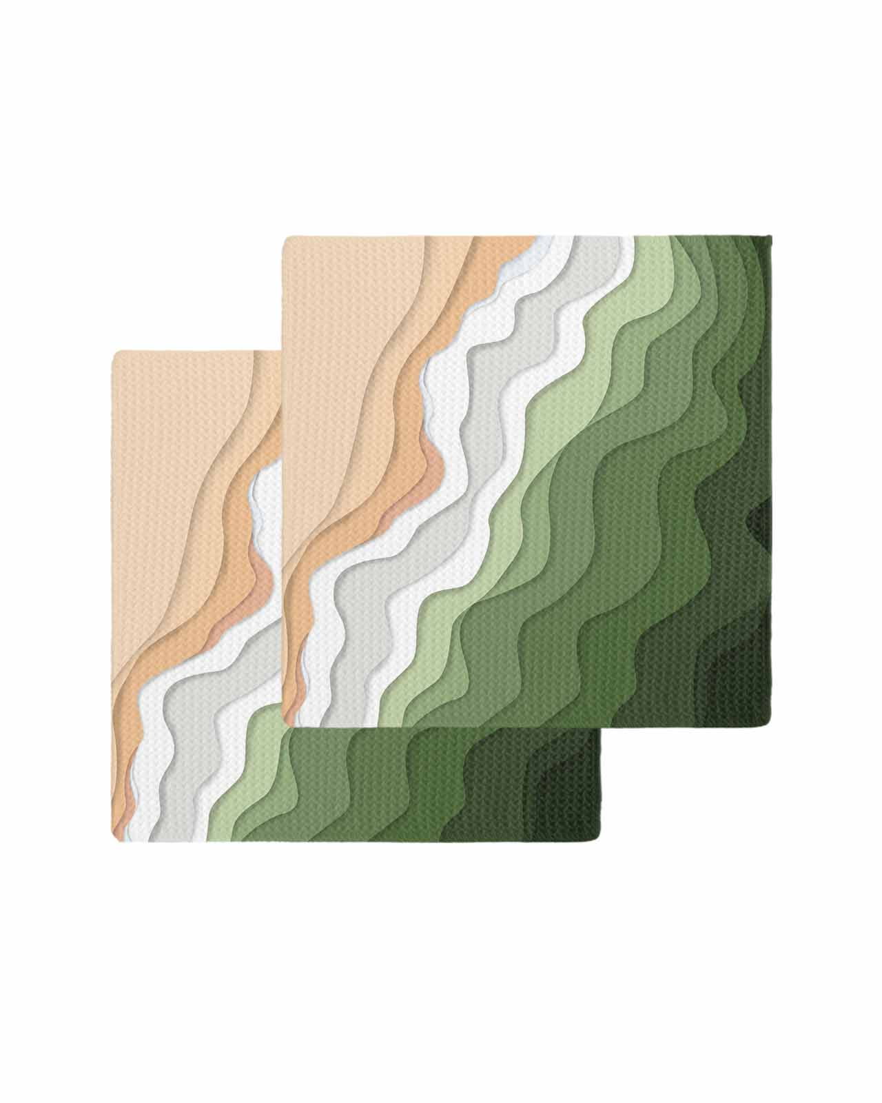 Green Coastal Beach Kitchen Dish Towels for Drying Dishes Set of 2, Funny Rustic Ombre Sea Waves ...