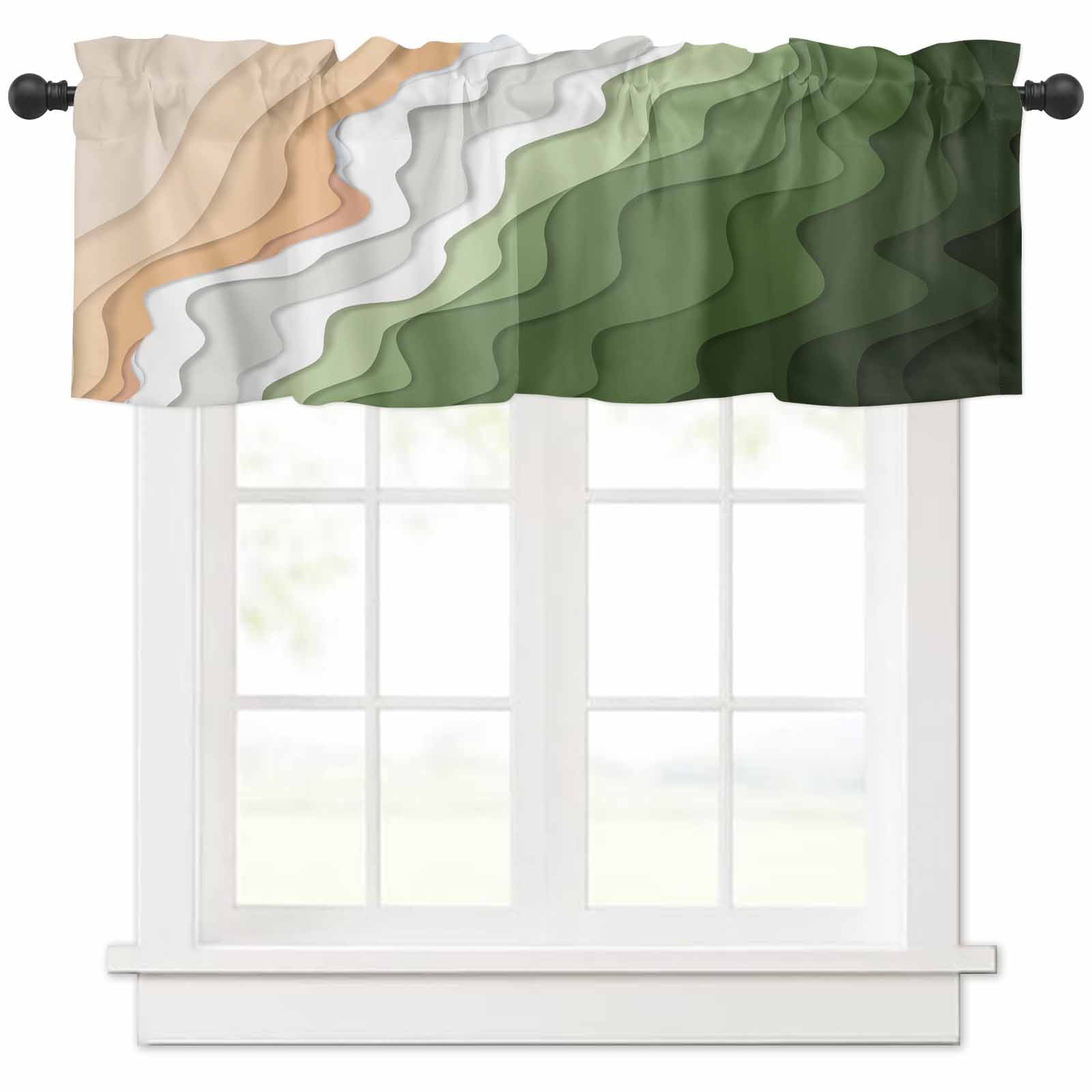 Green Coastal Beach Valances for Windows Farmhouse Kitchen Curtains ...