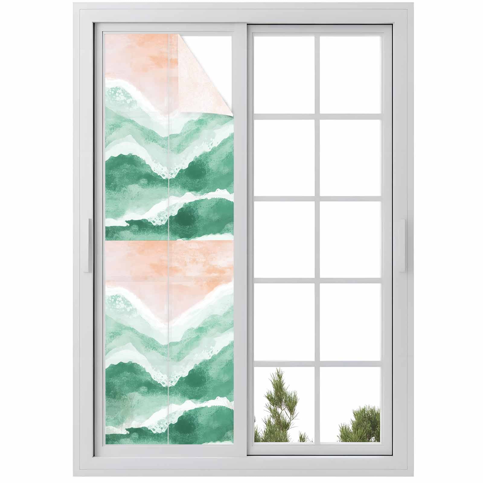 Green Coastal Beach Window Privacy Film, Modern Oil Painting Nautical ...