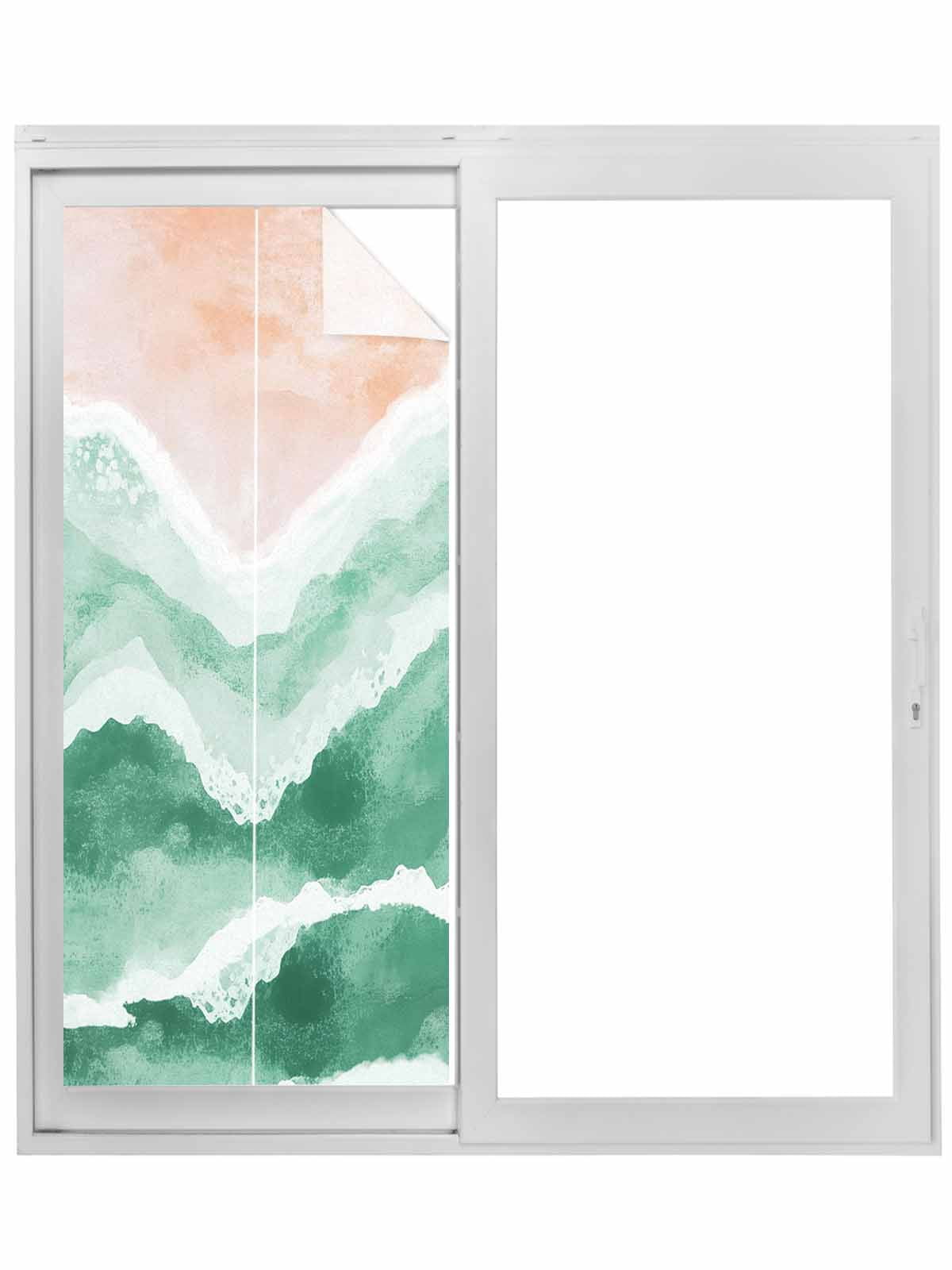 Green Coastal Beach Window Privacy Film, Modern Oil Painting Nautical ...
