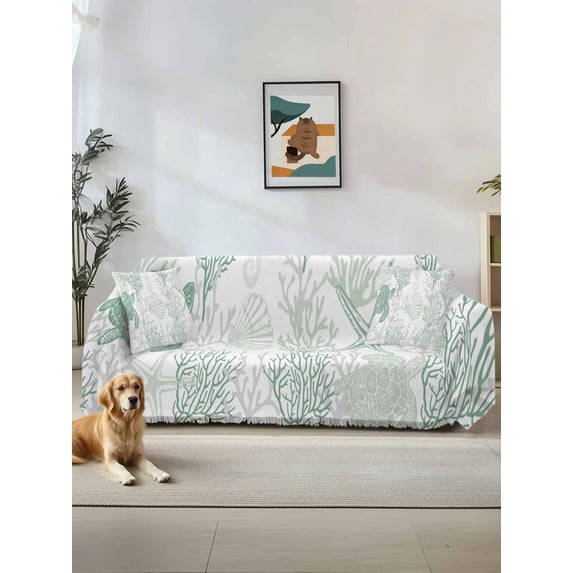 Green Coastal Couch Cover Sofa Covers 3 Cushion Sectional Couch, Sea ...