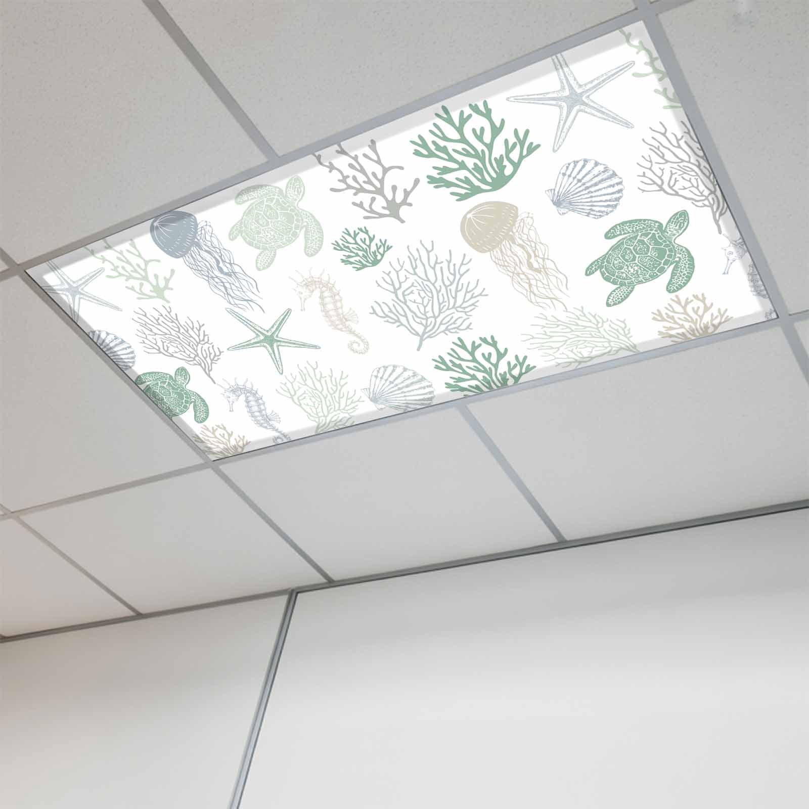 Green Coastal Fluorescent Light Covers, Nautical Summer Beach Coral Sea ...