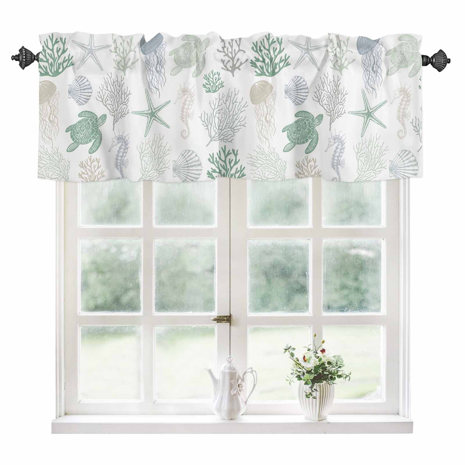 Green Coastal Kitchen Valances for Windows 60x18 Inch Kitchen Curtains ...