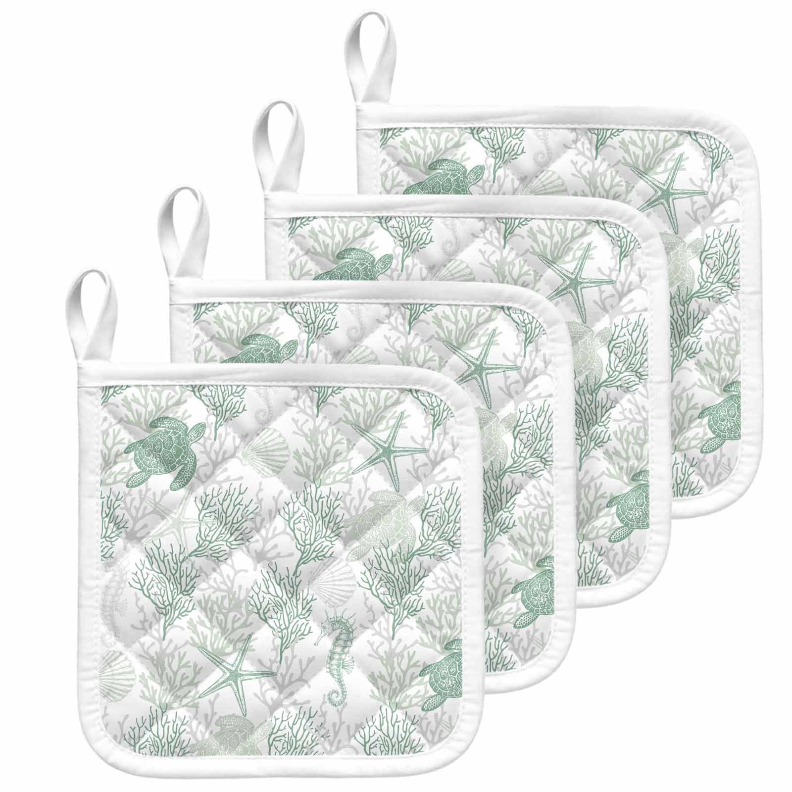 Green Coastal Pot Holders for Kitchen Heatproof Potholder, 4 Pack Sea ...