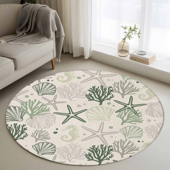 Green Coastal Round Area Rug 3 FT, Small Kitchen Bathroom Mats, Ocean ...