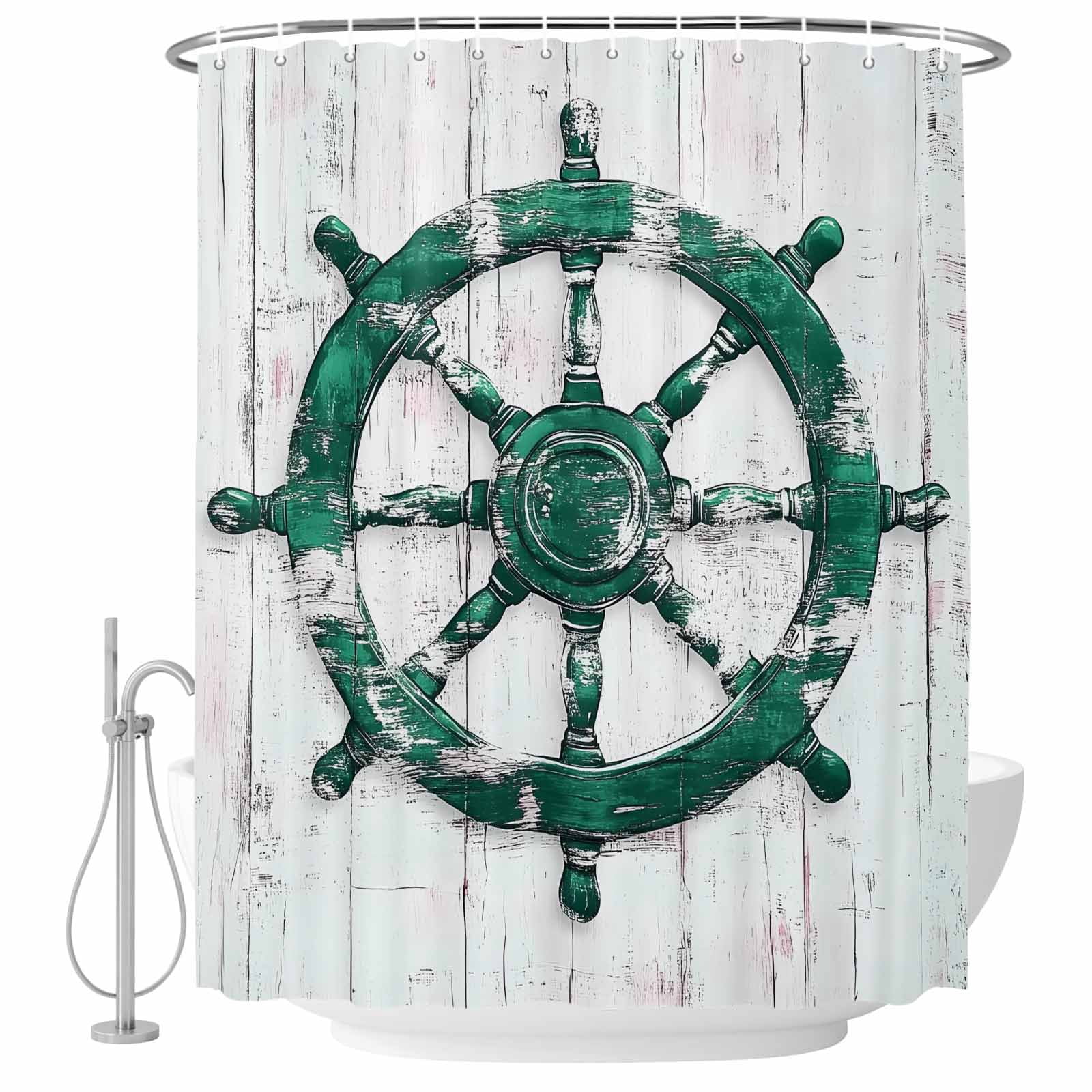 Green Coastal Shower Curtain Set - 48" x 72" Washable Bathtub Curtain ...