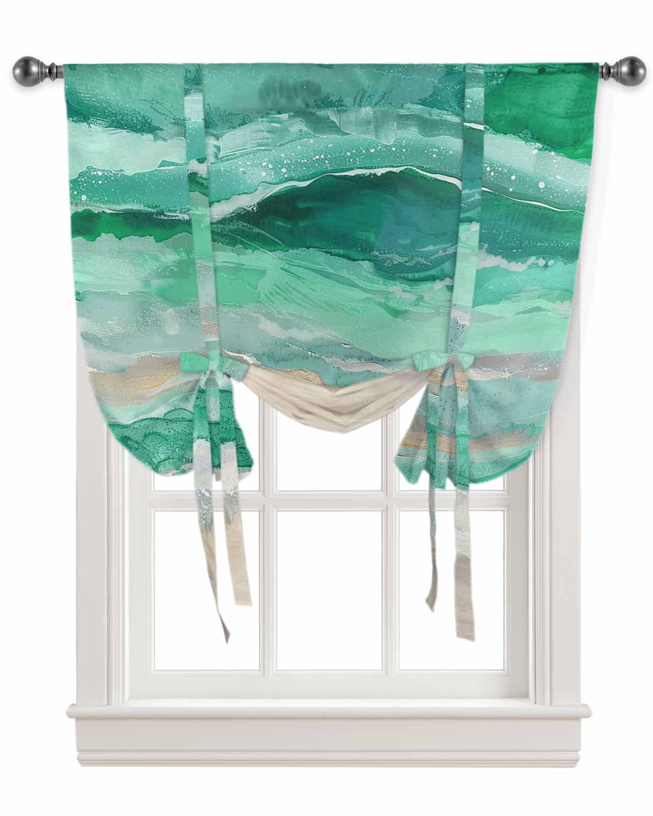 Green Coastal Tie Up Curtains for Kitchen Bathroom Bedroom Windows 45 ...