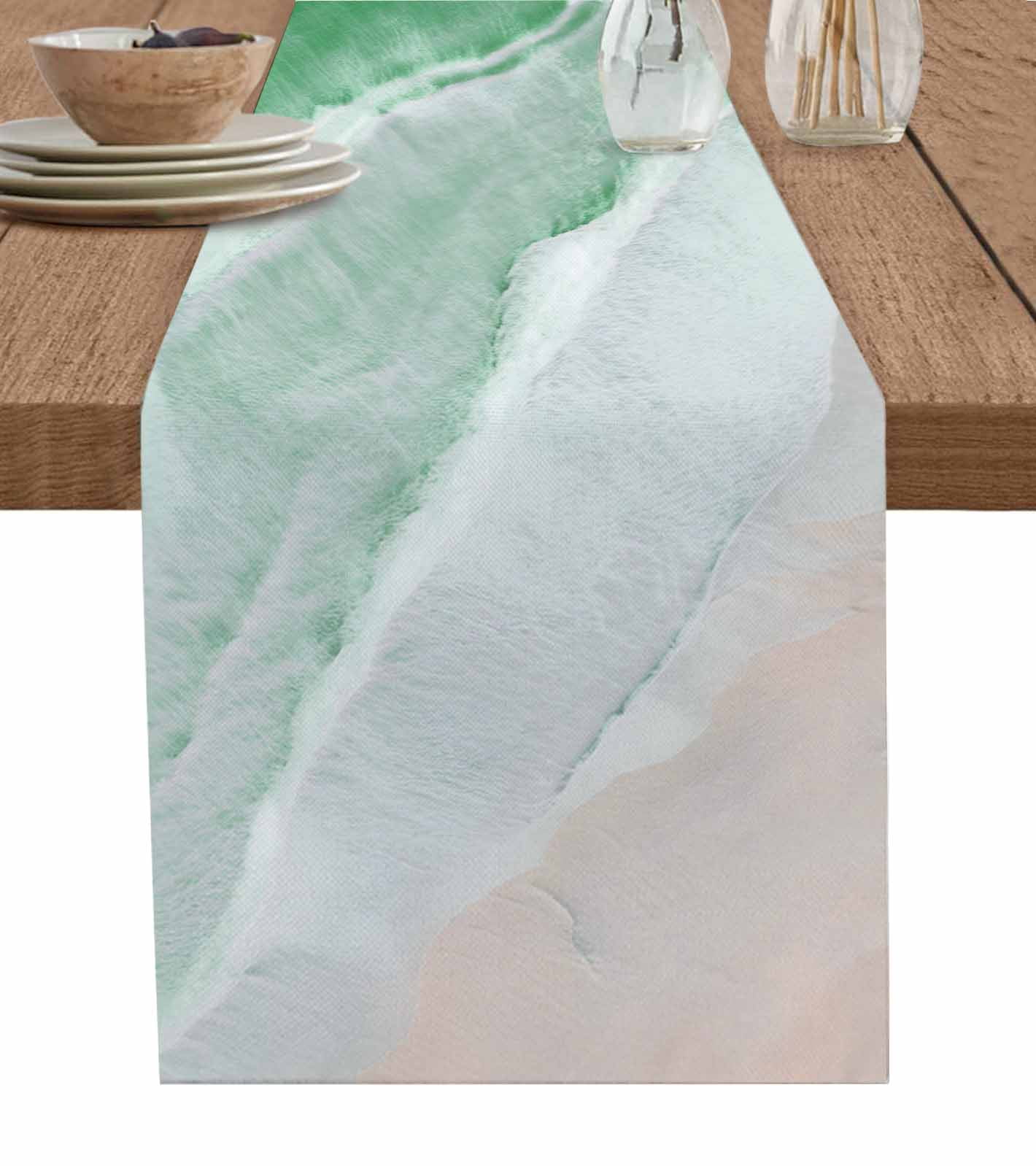 Green Coastal Wave Table Runner Summer Modern Ocean Beach Tablerunners ...