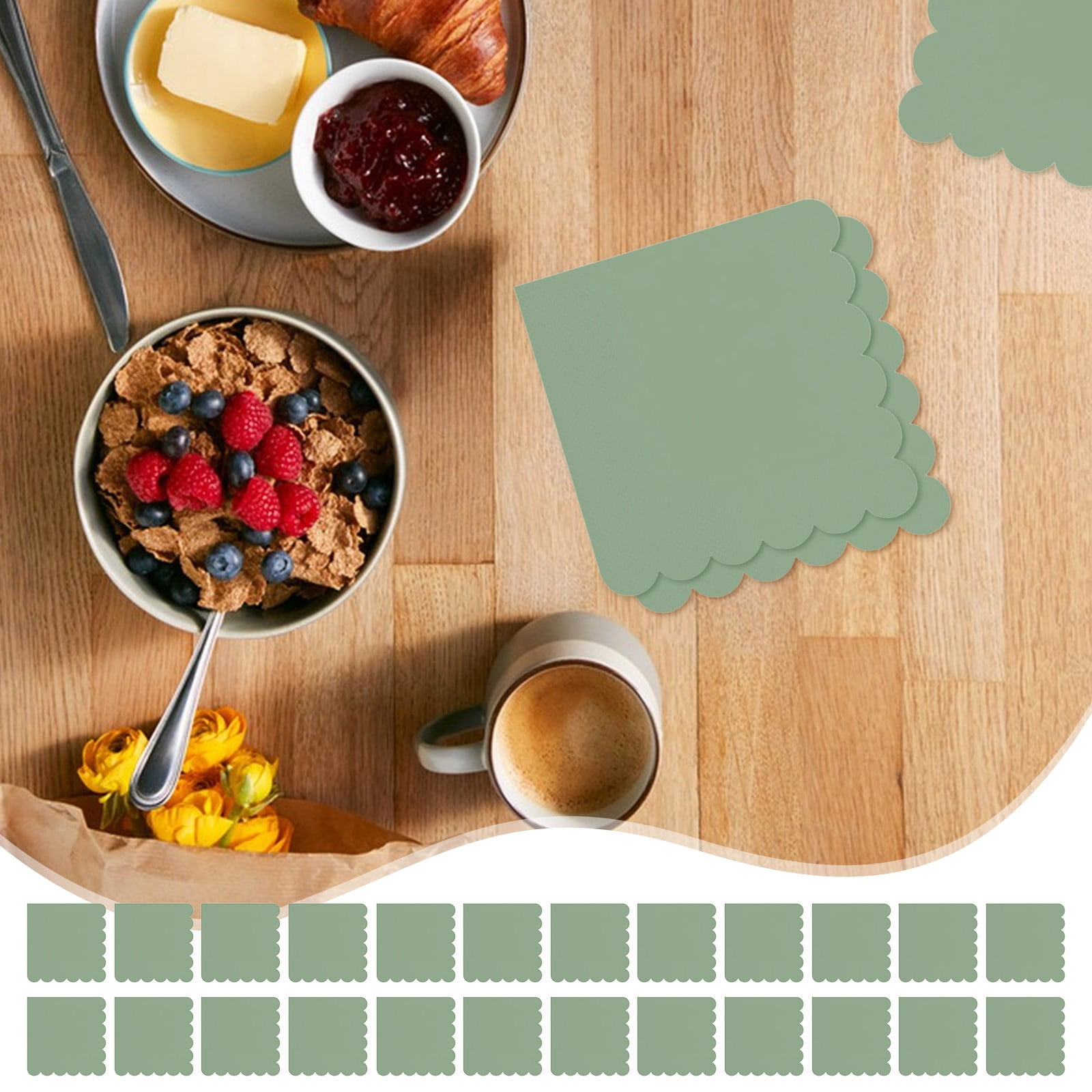 Green Cocktail Fan Napkins, Disposable Beverage Napkins, 6.49x6.49in ...