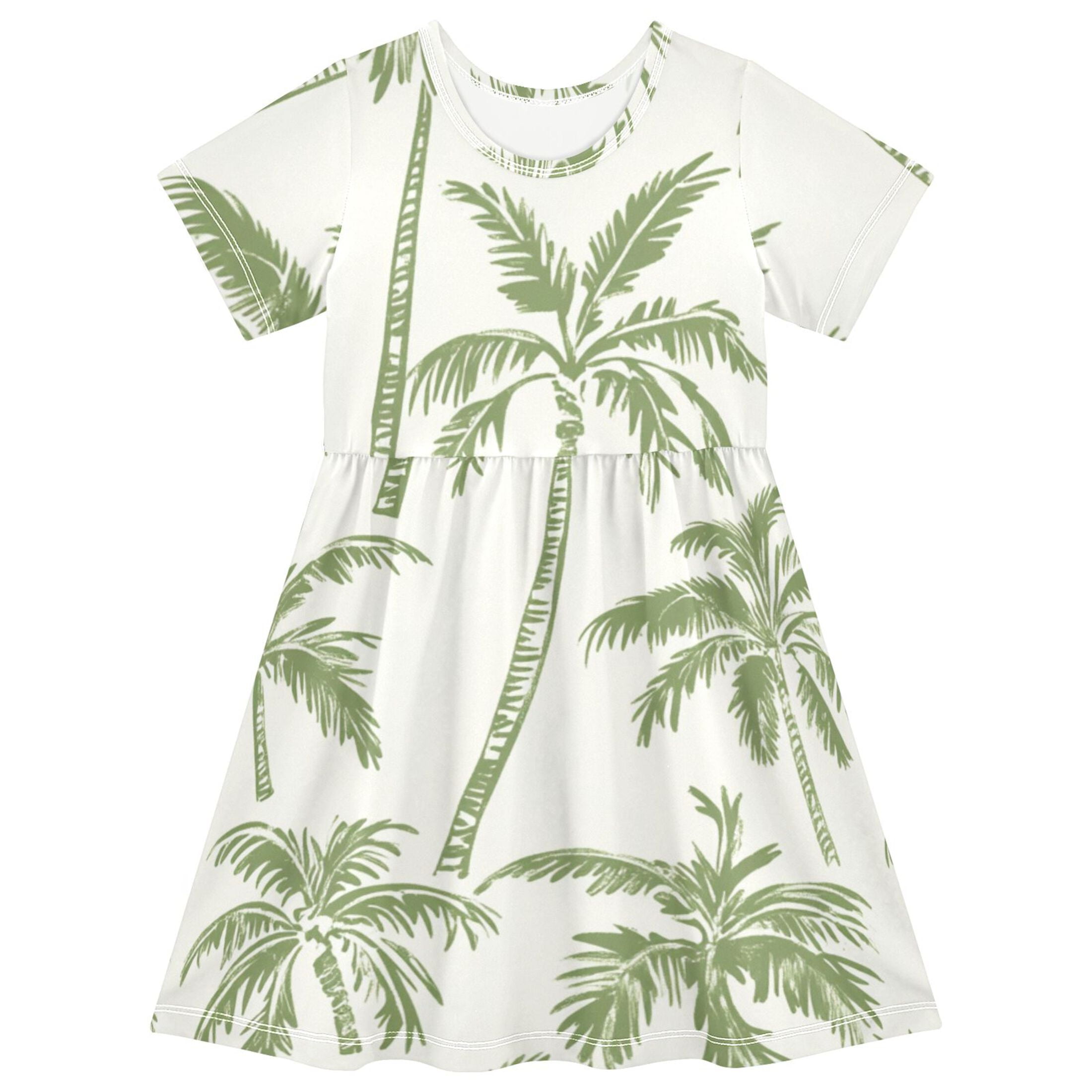 Green Coconut Trees Vintage Colored Girls' Short Sleeve Dress A-Line ...