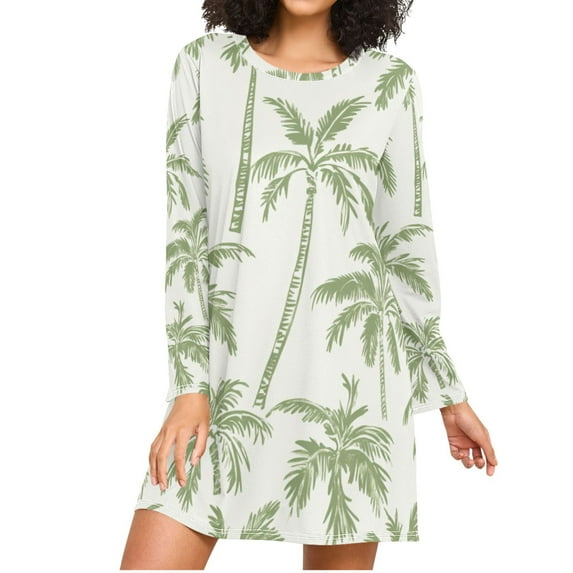 Green Coconut Trees Vintage Colored Women's Long Sleeves Nightgowns ...