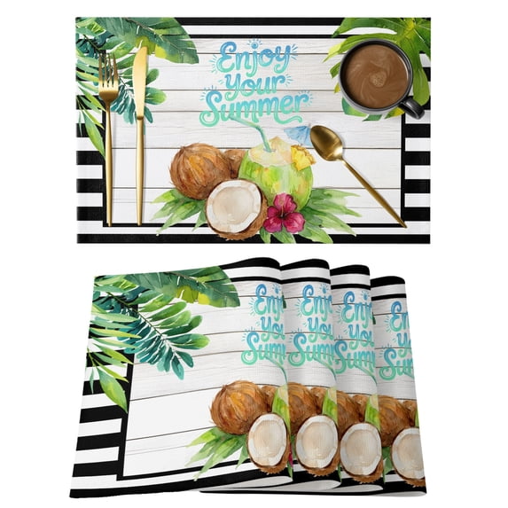 Green Coconuts Cotton Linen Placemats Set of 12, Enjoy Your Summer ...