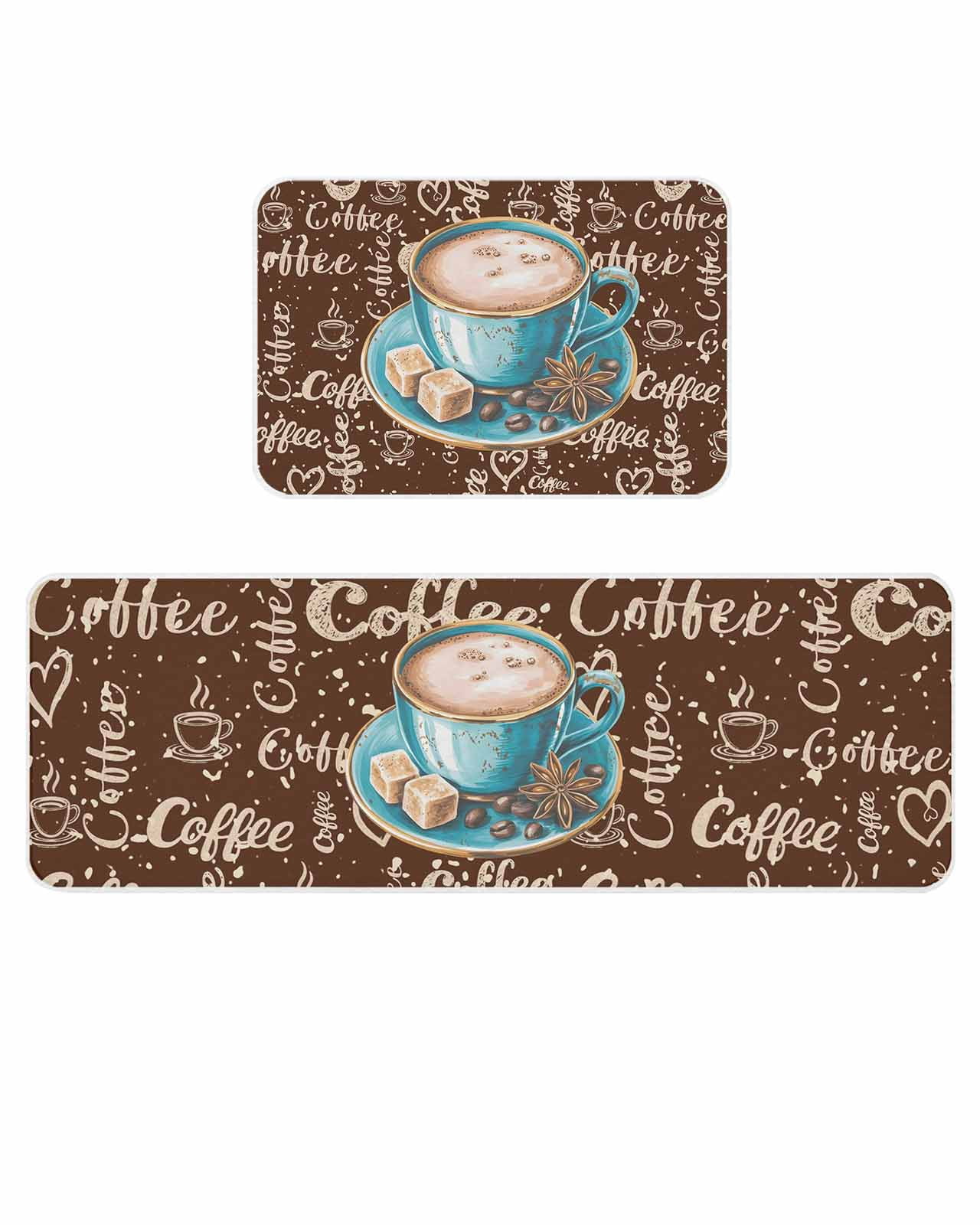 Green Coffee Cup Beans Kitchen Mats for Floor 2 Piece, Sugar Vintage ...