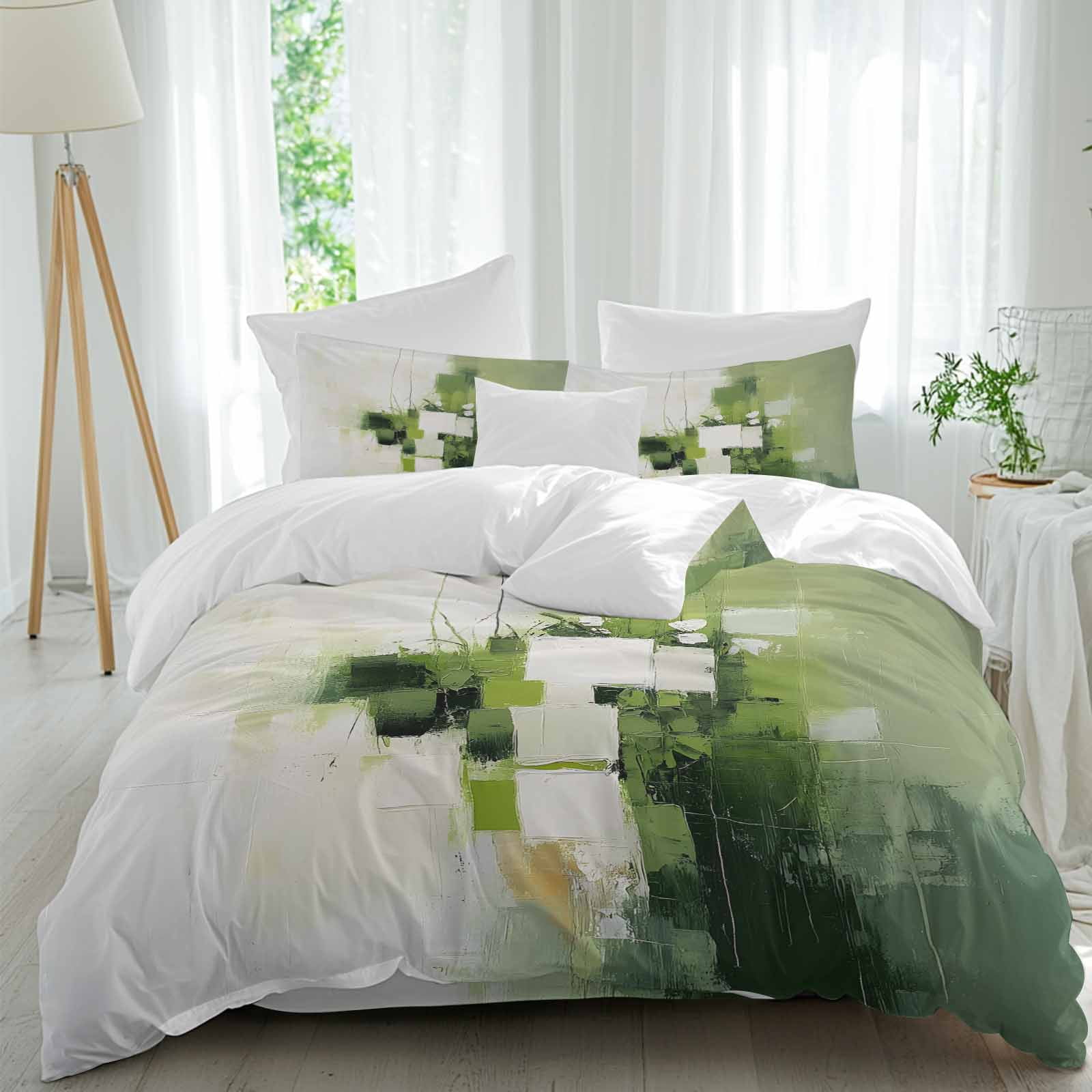 Green Color Block 4 Piece Duvet Cover Set California King Size ...
