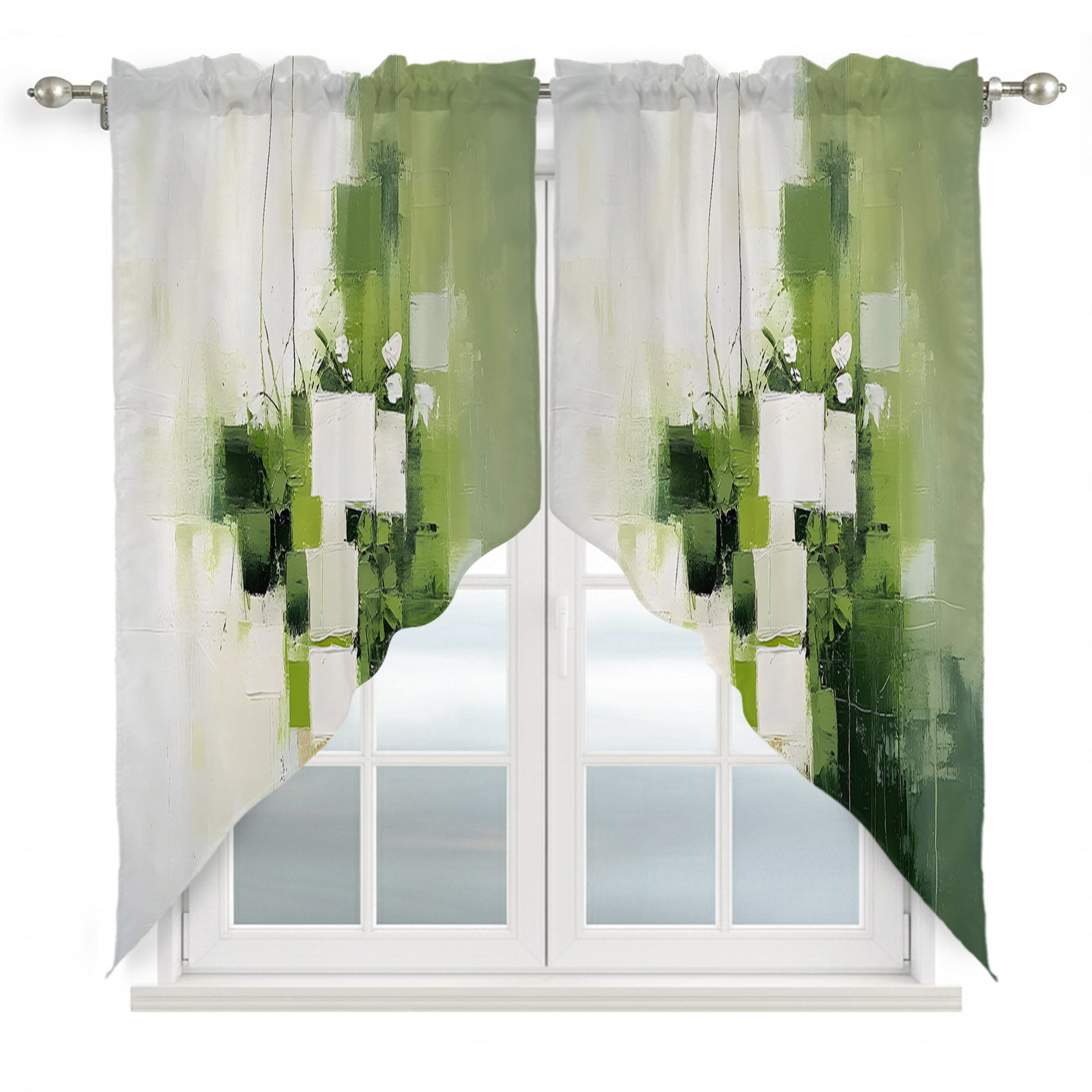 Green Color Block Swag Curtain Valance for Window 2 Panels Watercolor ...
