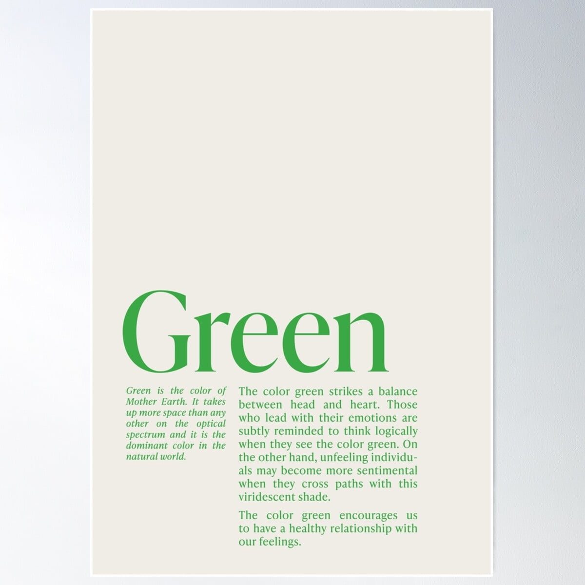 Green Color Typography Definition Poster Wall Art, Modern Wall Decor ...