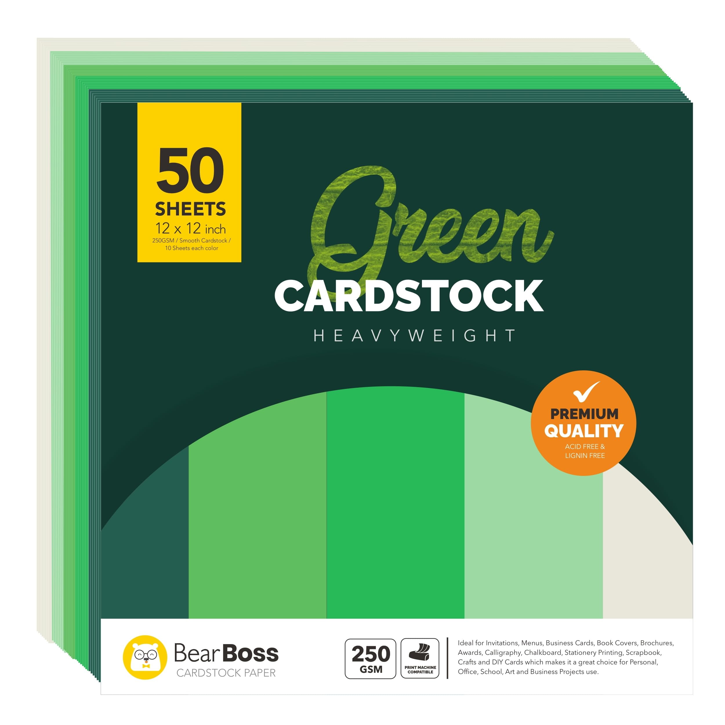Green Colored Cardstock Thick MMF7 Paper 50 Sheets, 12” x 12 ...