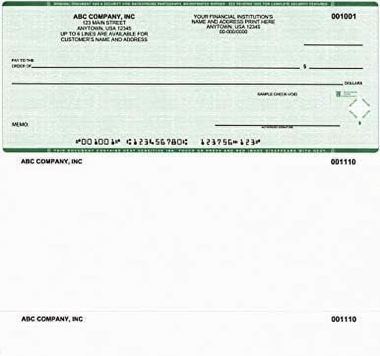 Green Computer Checks on Top - Custom Laser Business Checks Compatible ...