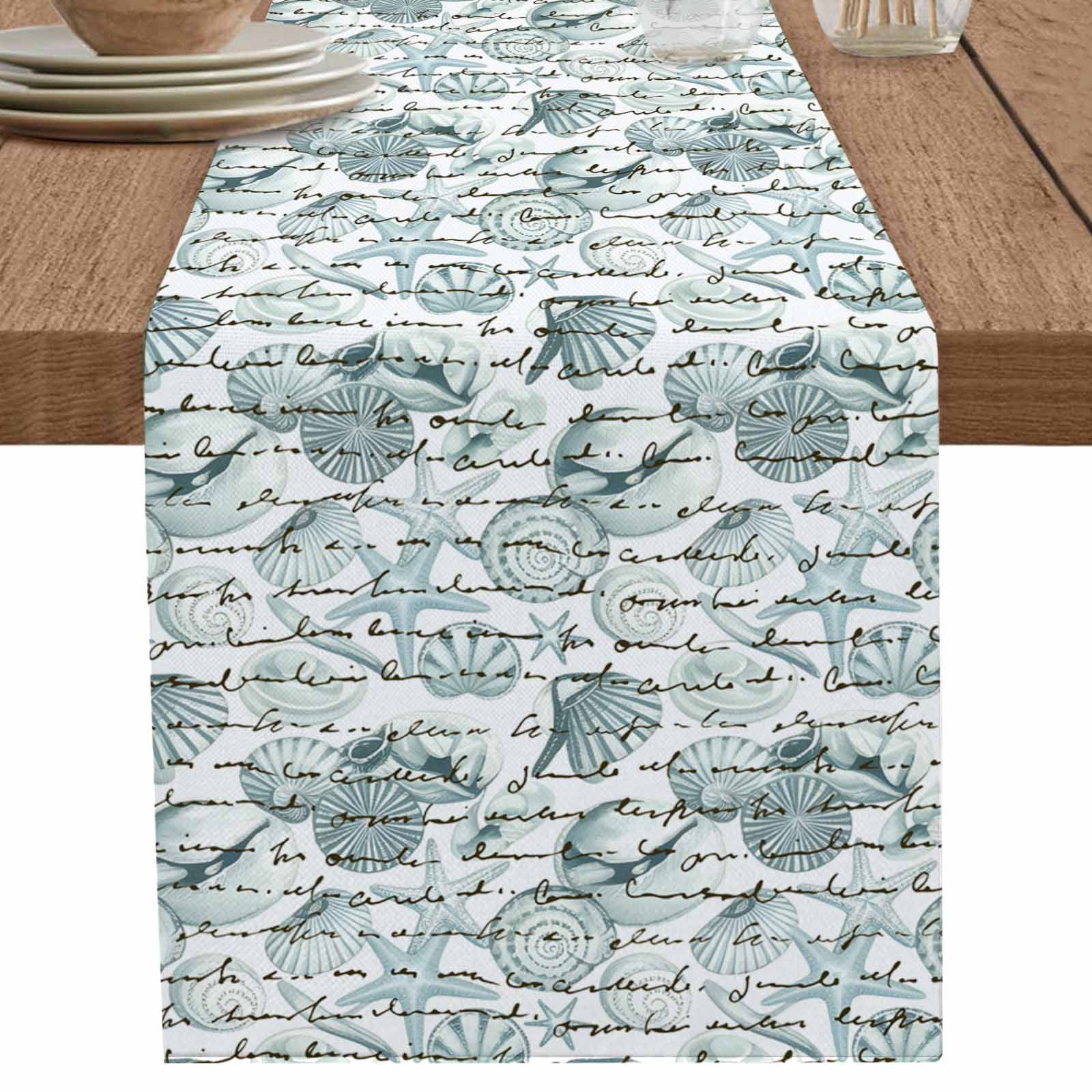 Green Conch Shell Starfish on Retro Letter Table Runner-70 Inch Long ...