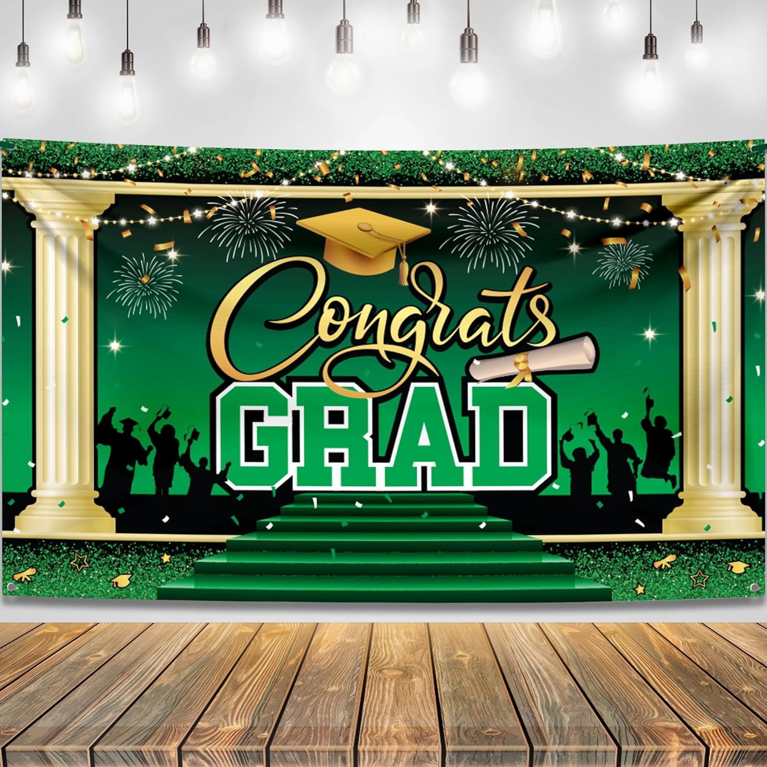 Green Congrats Grad Banner, 2024 Graduation Backdrop Green Graduation ...