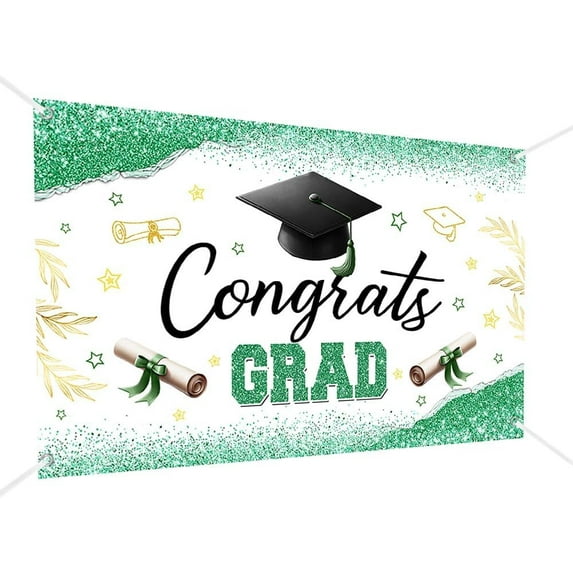 Green Congrats Grad Class of 2026 Backdrop Graduation Party Decorations ...