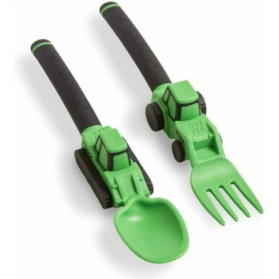 Green Construction Themed Toddler Utensil Set 2-Piece Set Loader ...