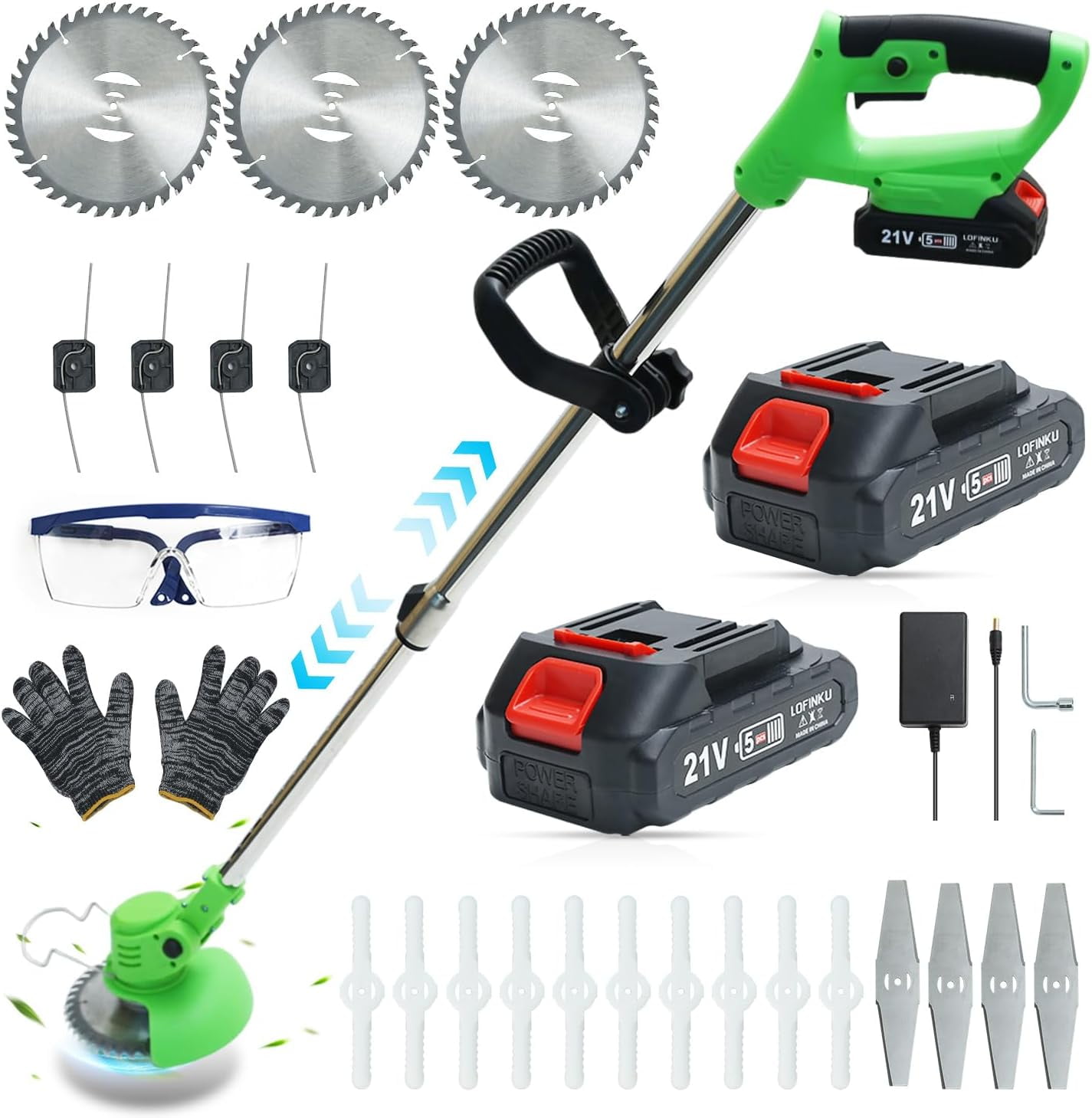 Green Cordless Weed Wacker: Lightweight Telescopic, Triple Safety, 2 ...