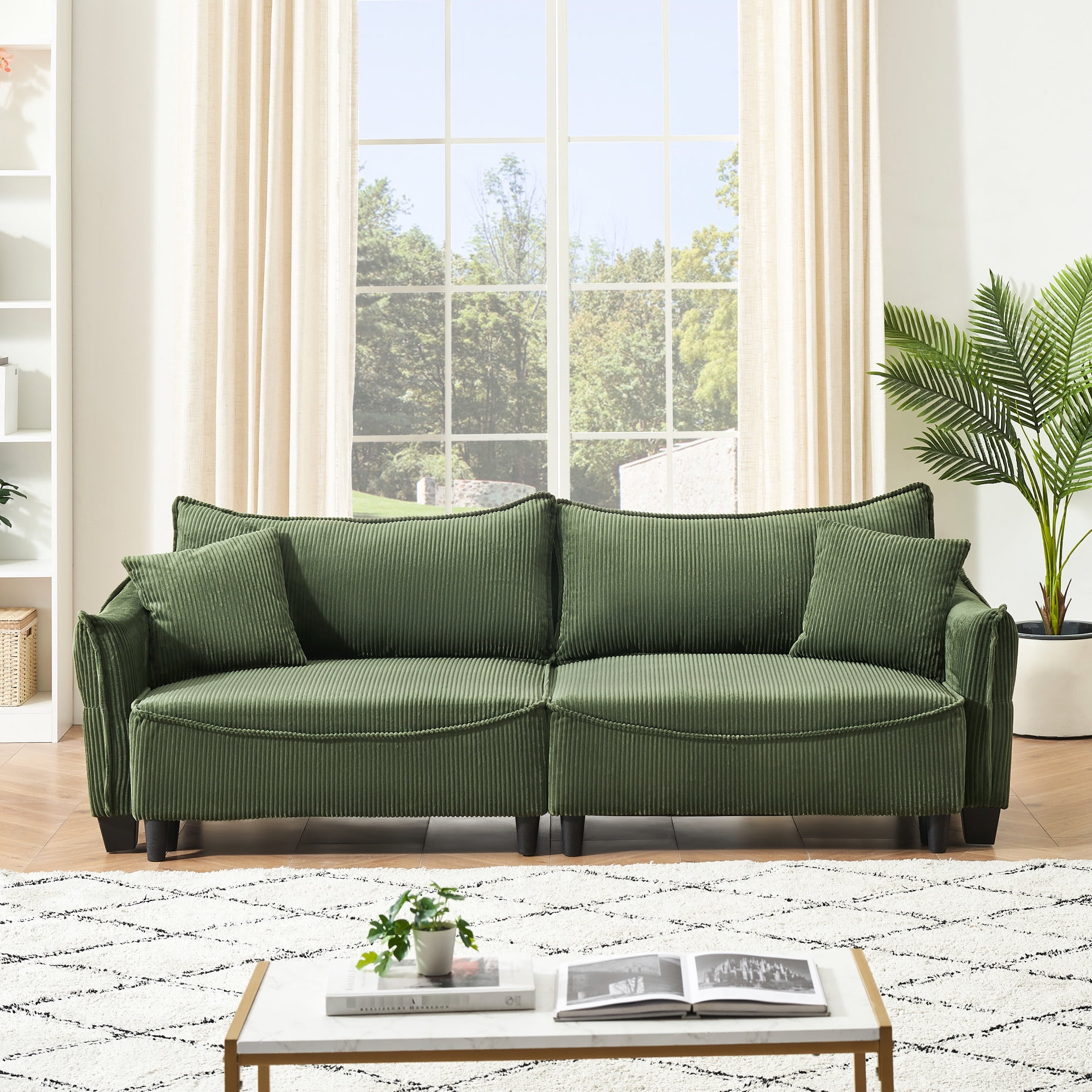 Green Corduroy Sofa for 3 People | Suitable for Various Living Room ...