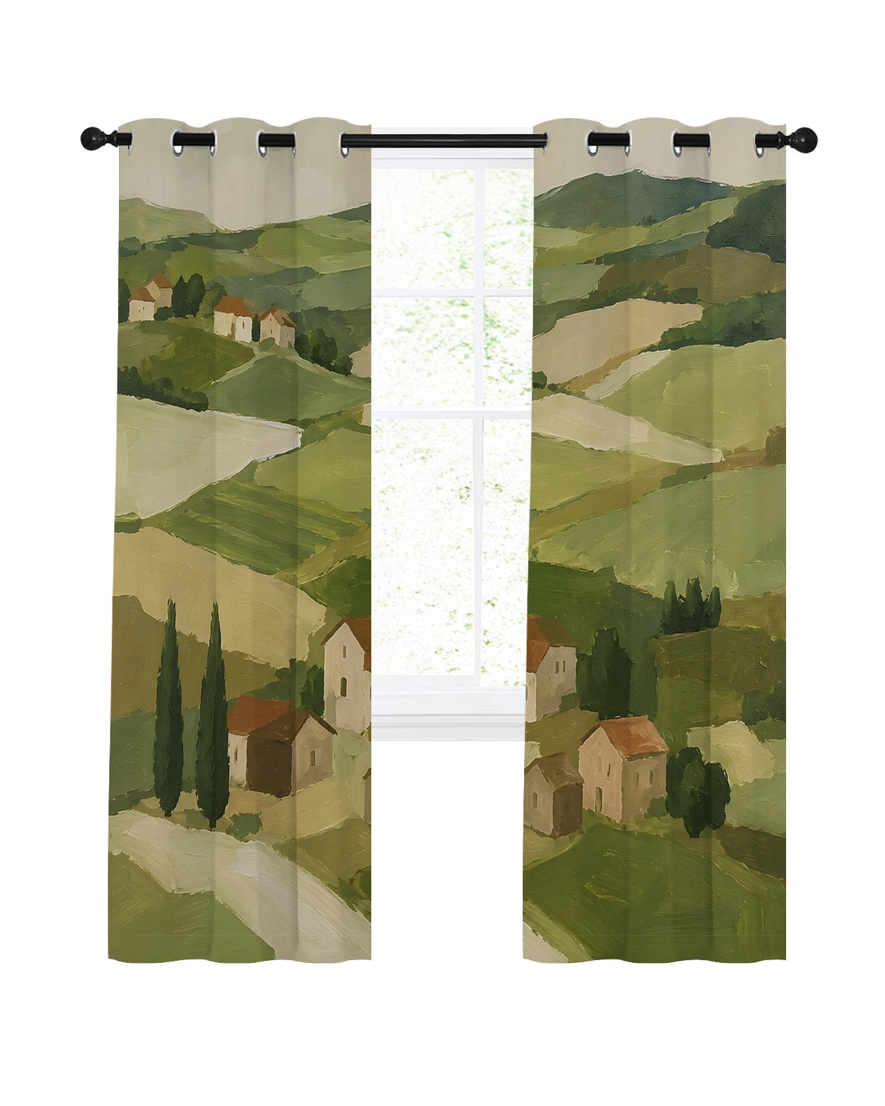 Green Country Blackout Curtains 63 Inches Length, Vintage Rustic Hills ...