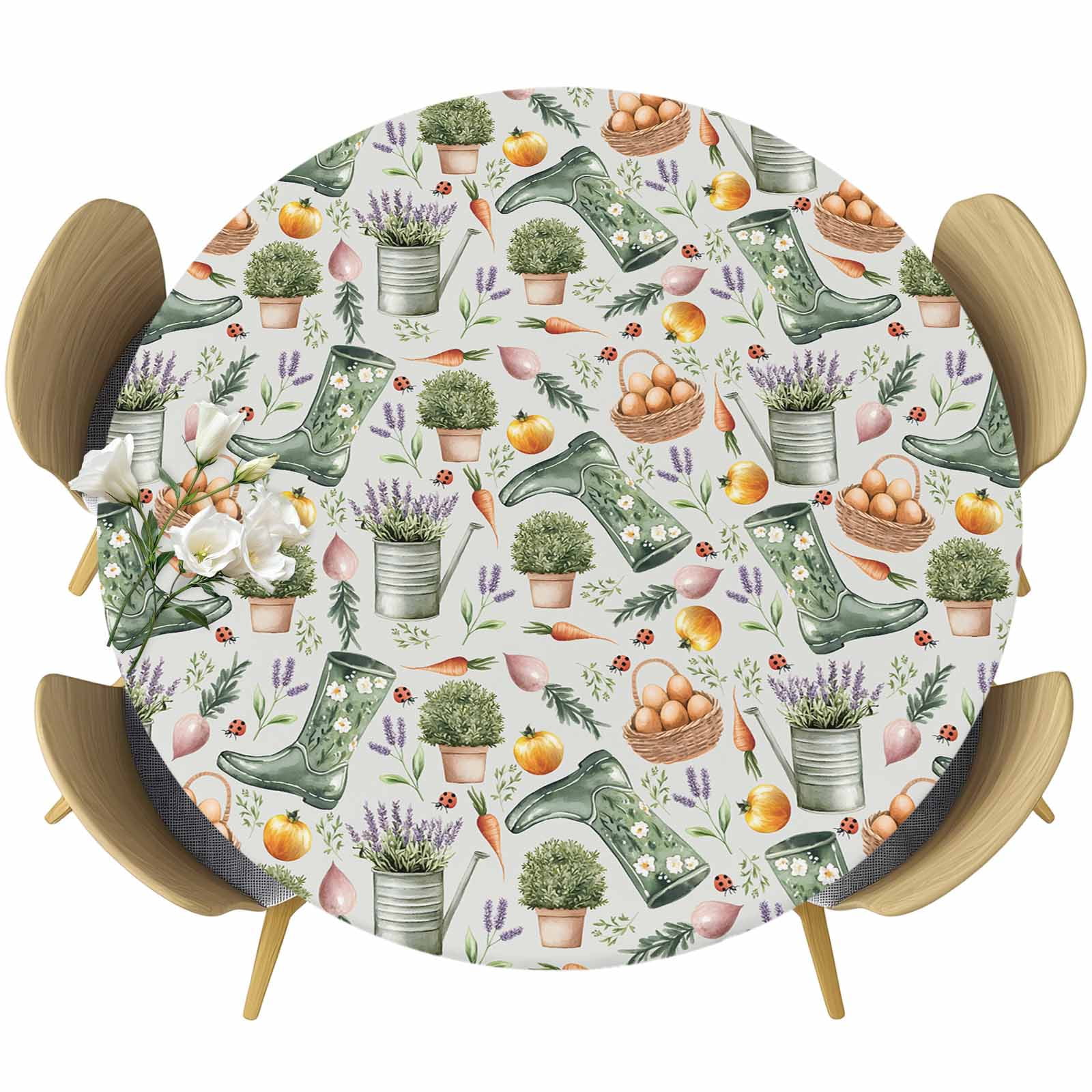 Green Country Round Tablecloth 36-44 Inch Round Fitted Table Cloth with ...