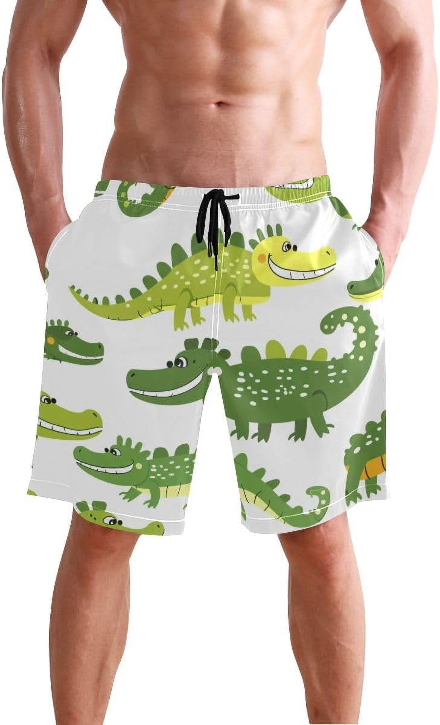 Green Crocodile Animal Mens Swim Trunks Quick Dry Drawstring Bathing ...