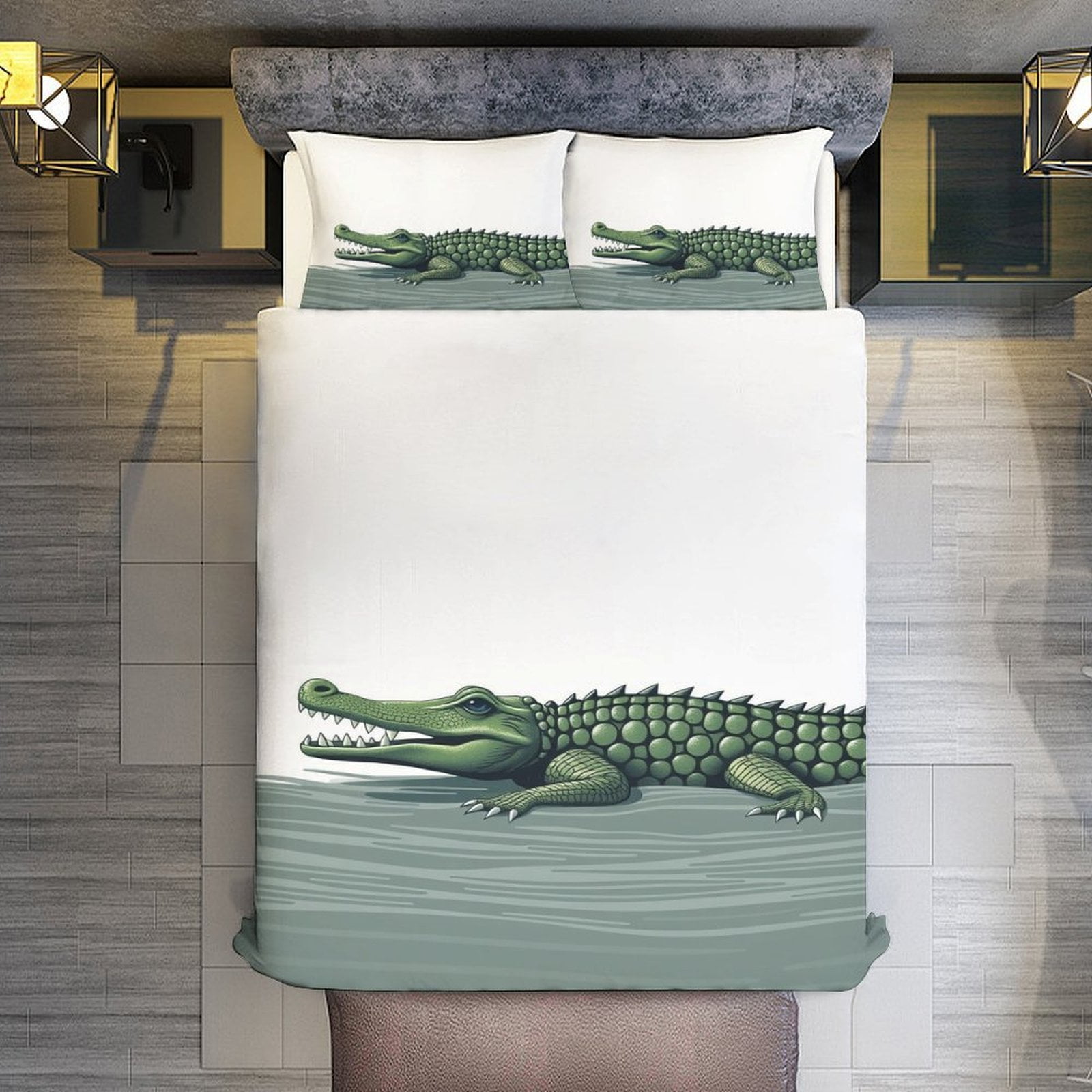 Green Crocodile Resting Duvet Cover with Pillow Case 3pcs Bedding Set ...