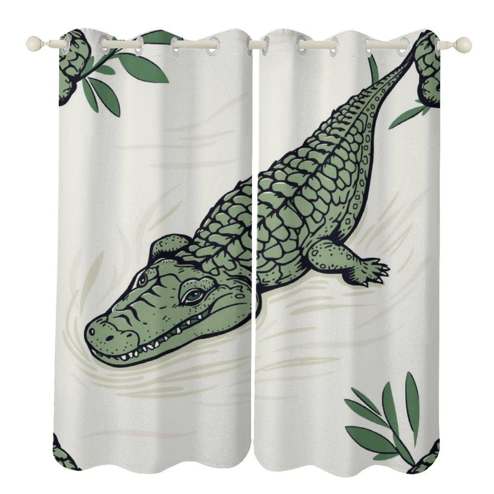 Green Crocodile Swimming Happily 2 Pieces Window Drape Curtain for Living Room Bedroom Decor ...