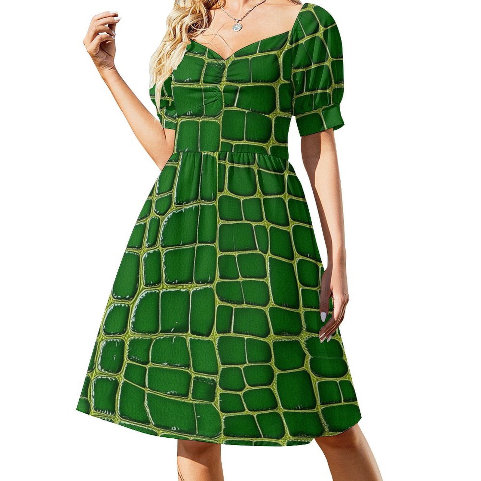 Green Crocodile Texture Short Sleeved Dress Bridesmaid Dress Woman ...