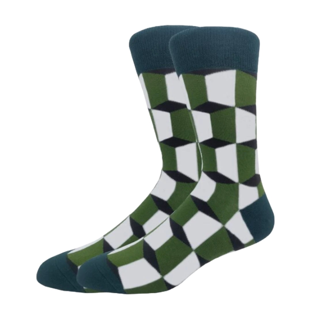 Green Cube Patterned Socks from the Sock Panda (Adult Large - Men's ...