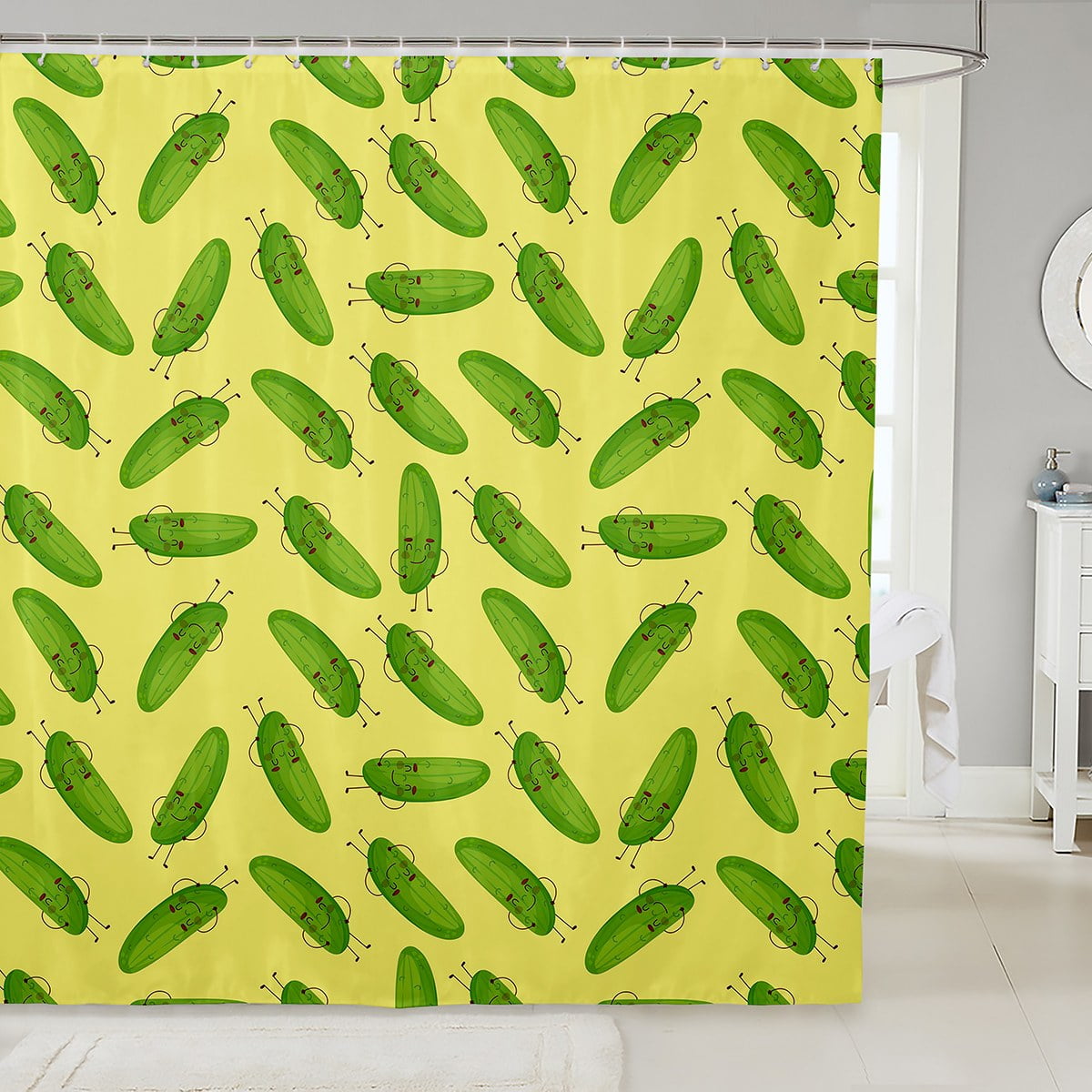 Green Cucumbers Shower Curtain Cucumber Pickles Bathroom Shower Curtain ...