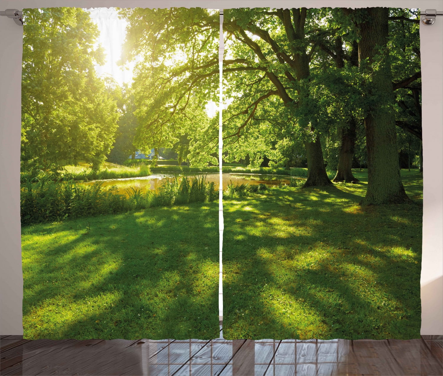 Ambesonne Landscape Curtains 2 Panel Set, Summer Park Hamburg, 108" x ...