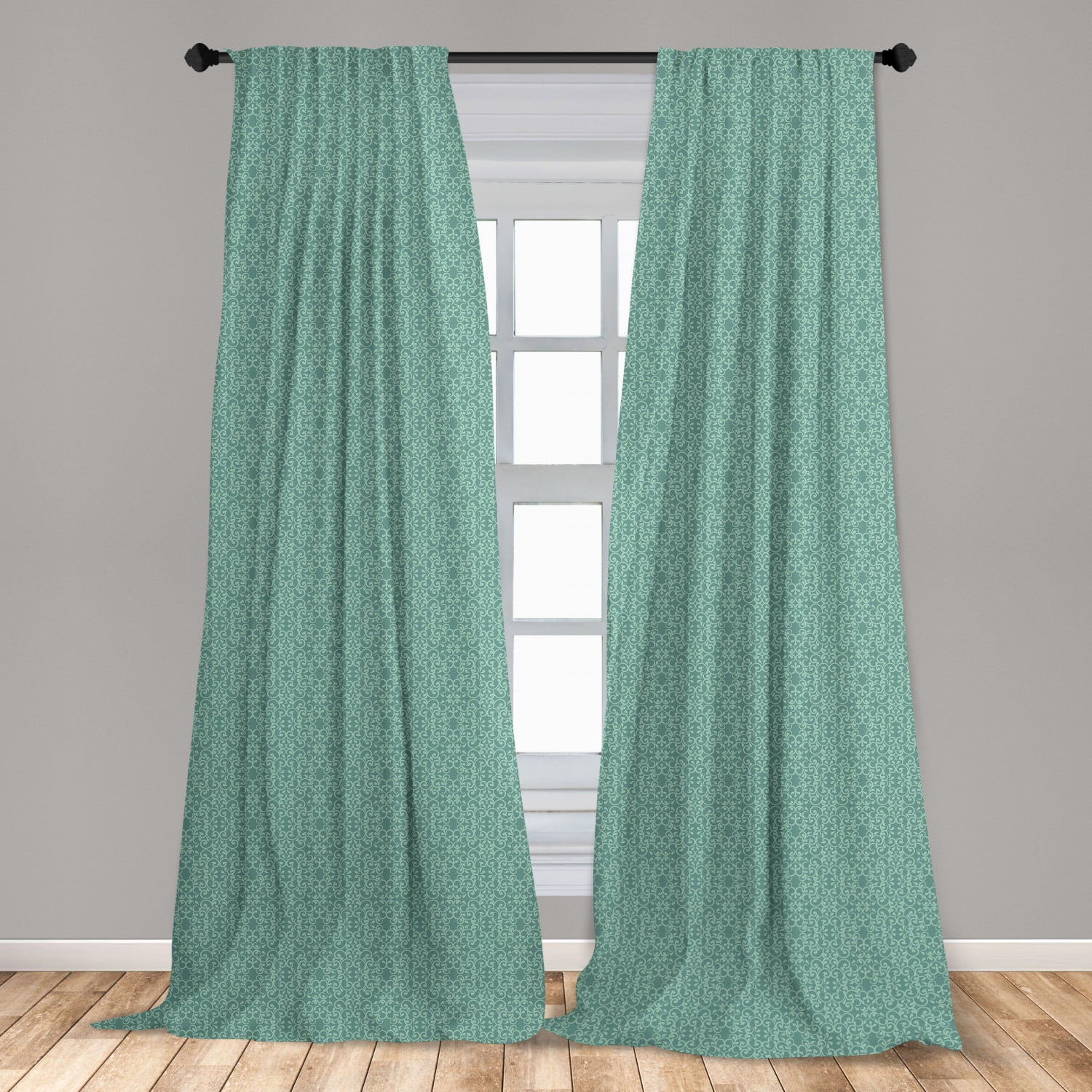 Green Curtains 2 Panels Set, Vintage Style Victorian Garden Pattern ...