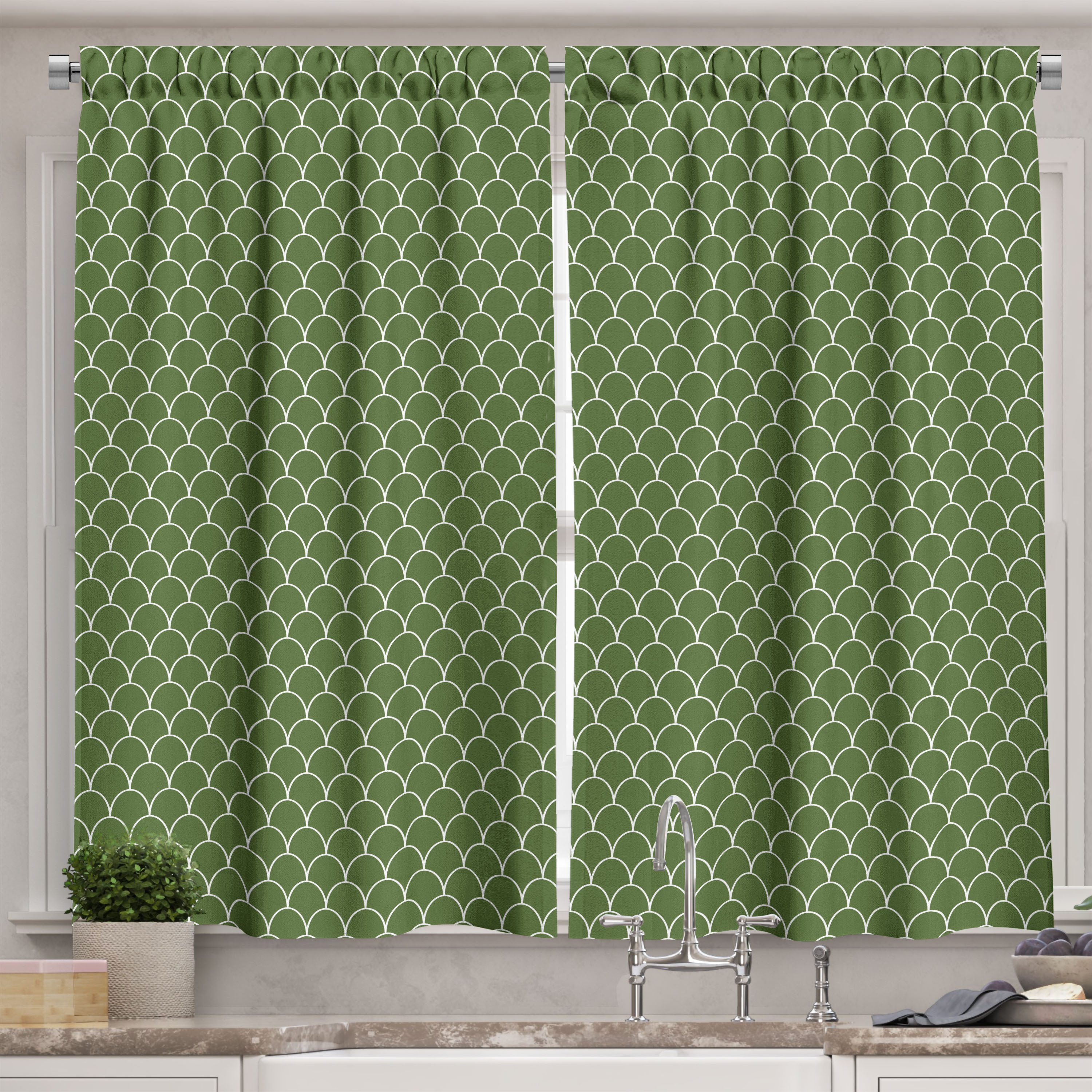 Green Curtains 2 Panels Set, Vivid Forest Natural Colored Geometric ...