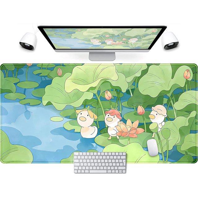 Green Cute Anime Desk Mat Kawaii Cartoon Ducks Gaming Mouse Pad XXL ...