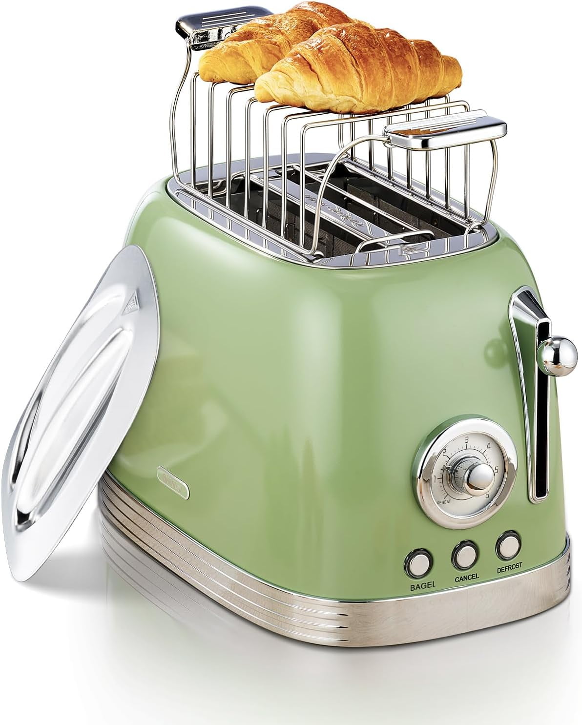 Green Cute Retro Toaster 2 Slice with 1.58" Wide Slots, with Stainless ...