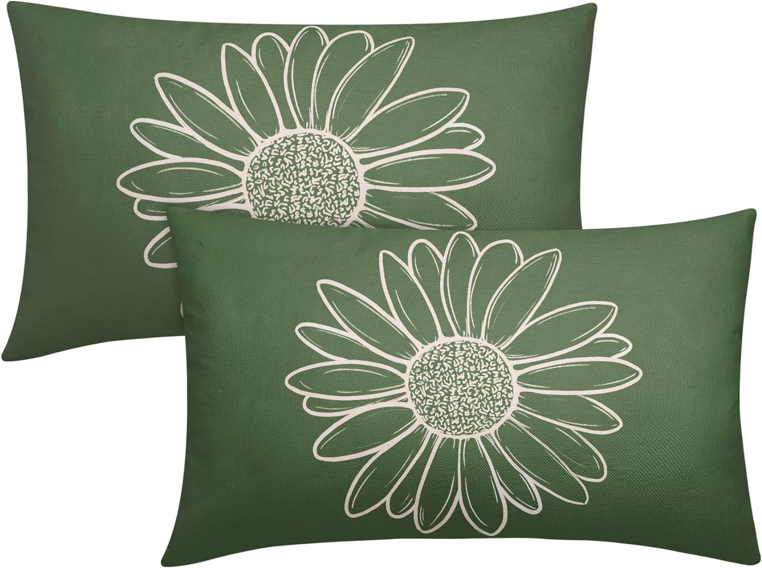 Green Daisy Flower Lumbar Pillow Covers 12x20 Inch Set of 2 Spring ...