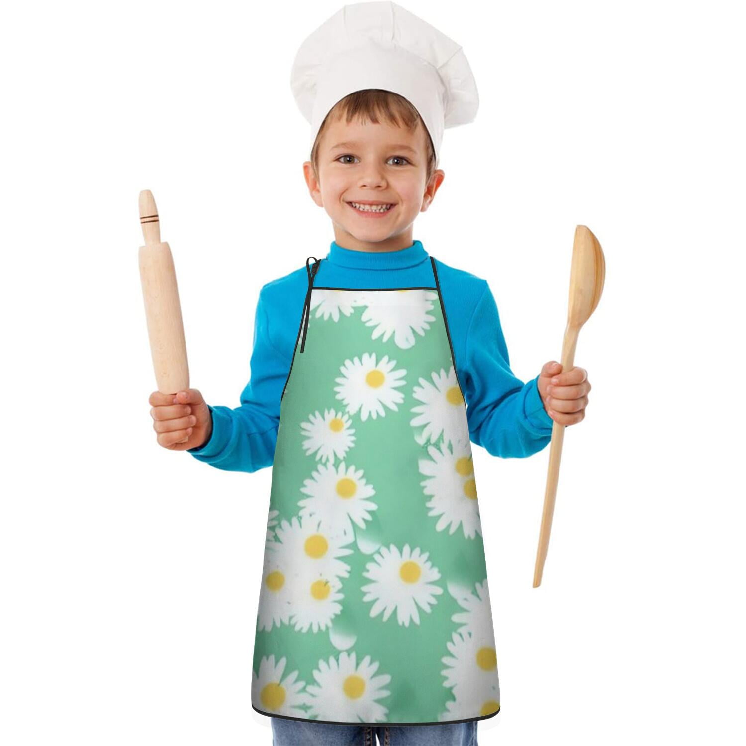Green Daisy Flower Yellow Centers Pattern Kids Aprons for Girls and ...
