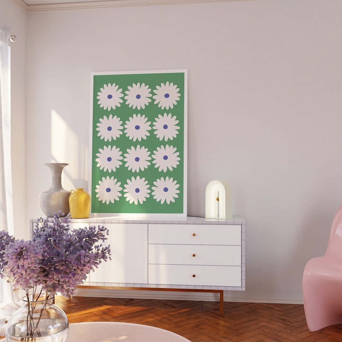 Green Daisy Poster Flower Wall Art Daisies Floral Cute Trendy Poster ...