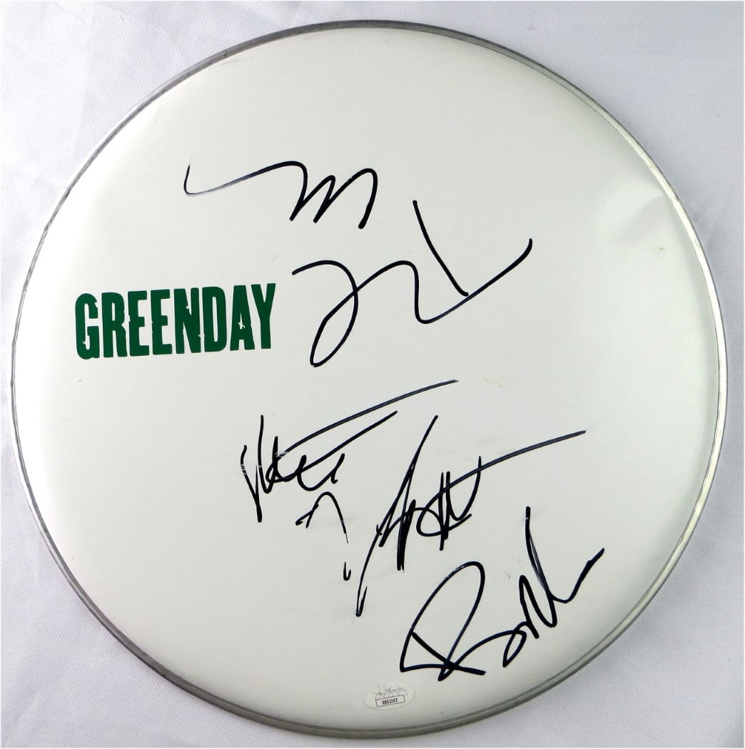 Green Day Band Autographed 14" Drumhead Armstrong Tre Cool Dirnt JSA ...