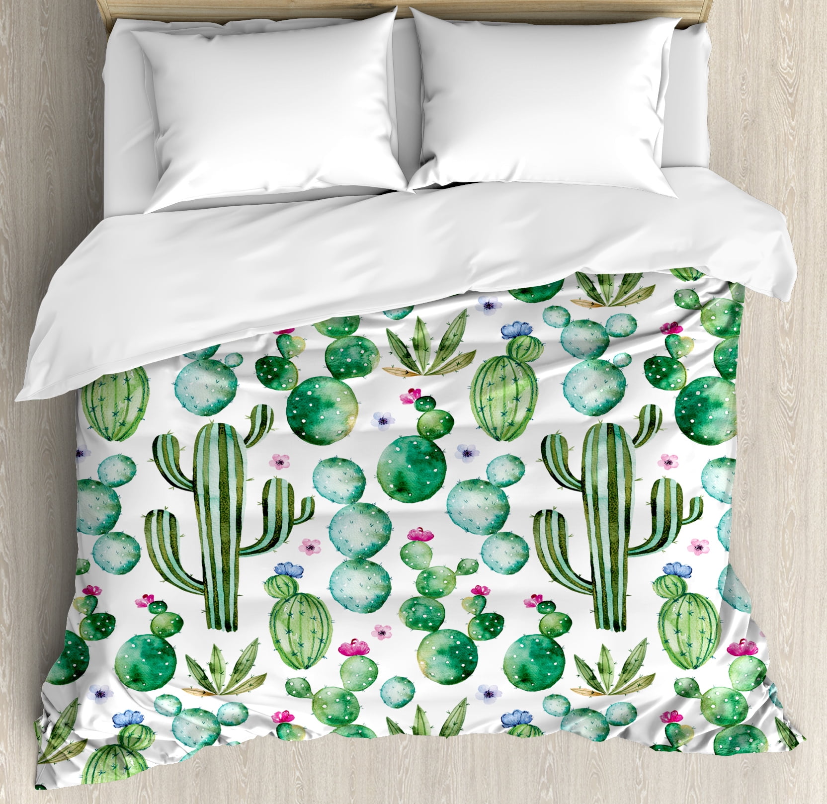 Green Decor Queen Size Duvet Cover Set, Mexican Texas Cactus Plants ...