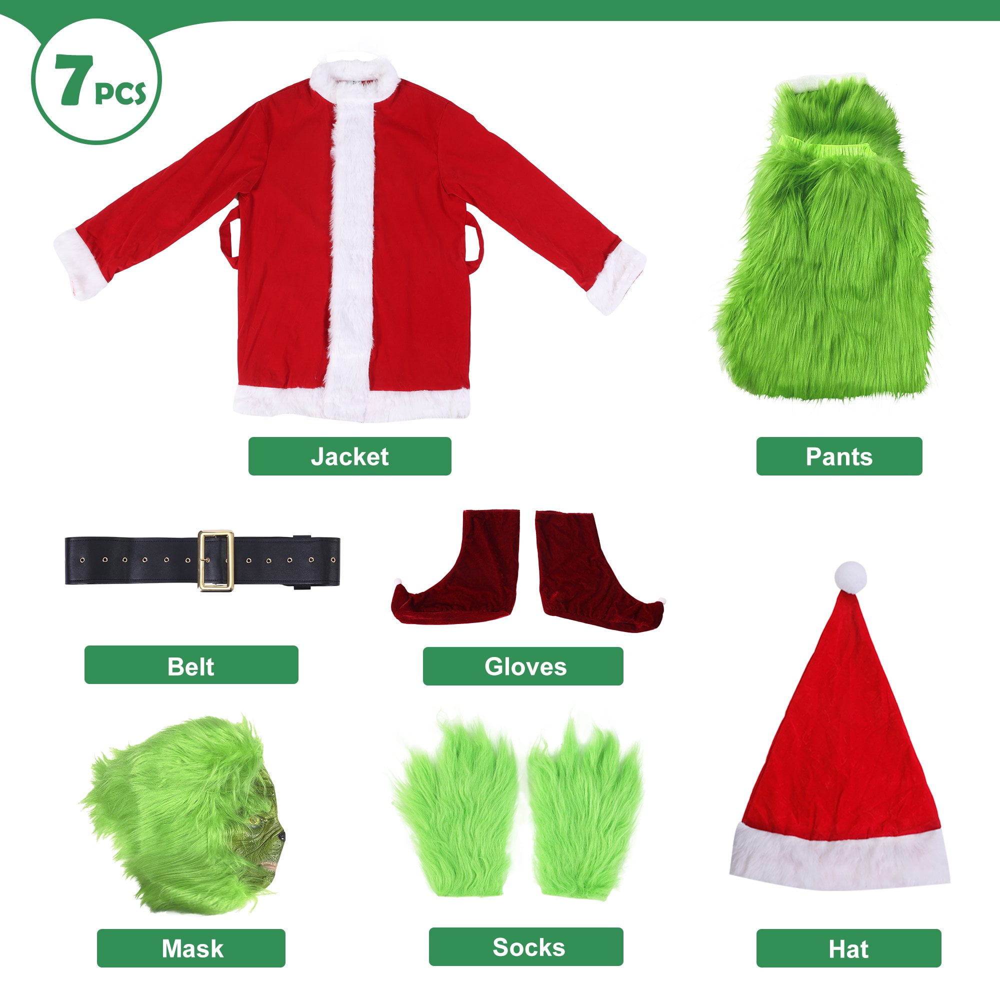 Green Deluxe Monster Costume for Men 7PCS Adult Santa Suit Set Furry ...