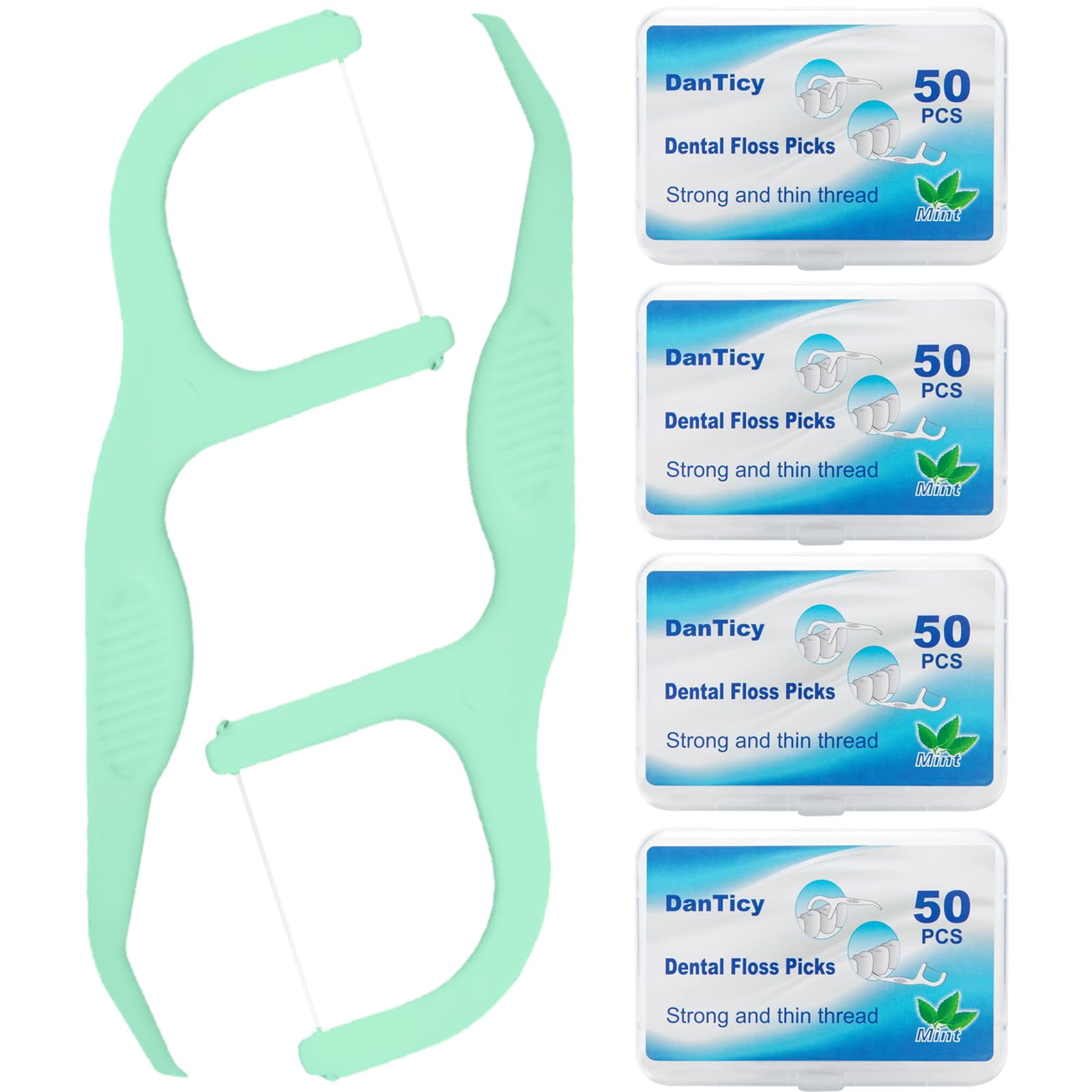 Green Dental Floss Picks Extra Strong with Easy Grip Handle (200 Count ...