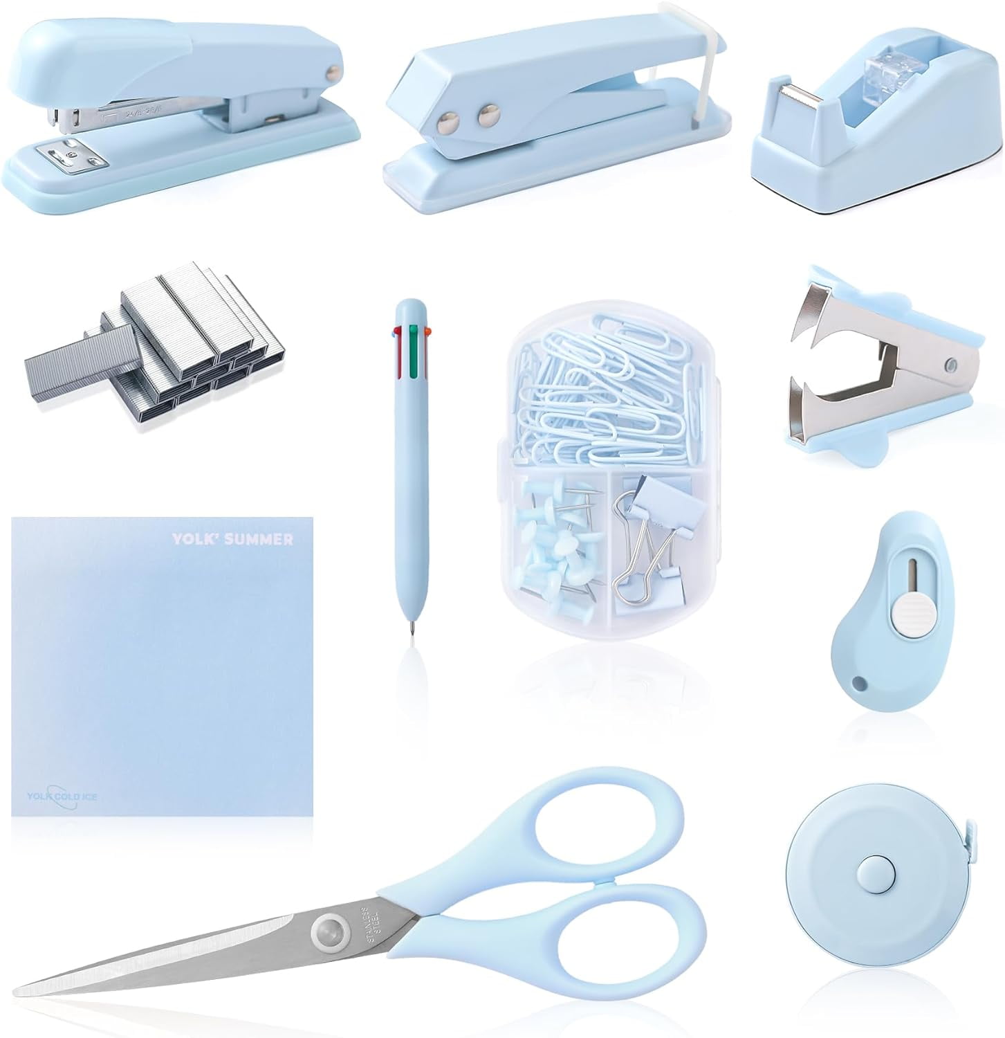 Green Desk Accessory Kit Cute Office Supplies Set Desktop Stapler Set ...