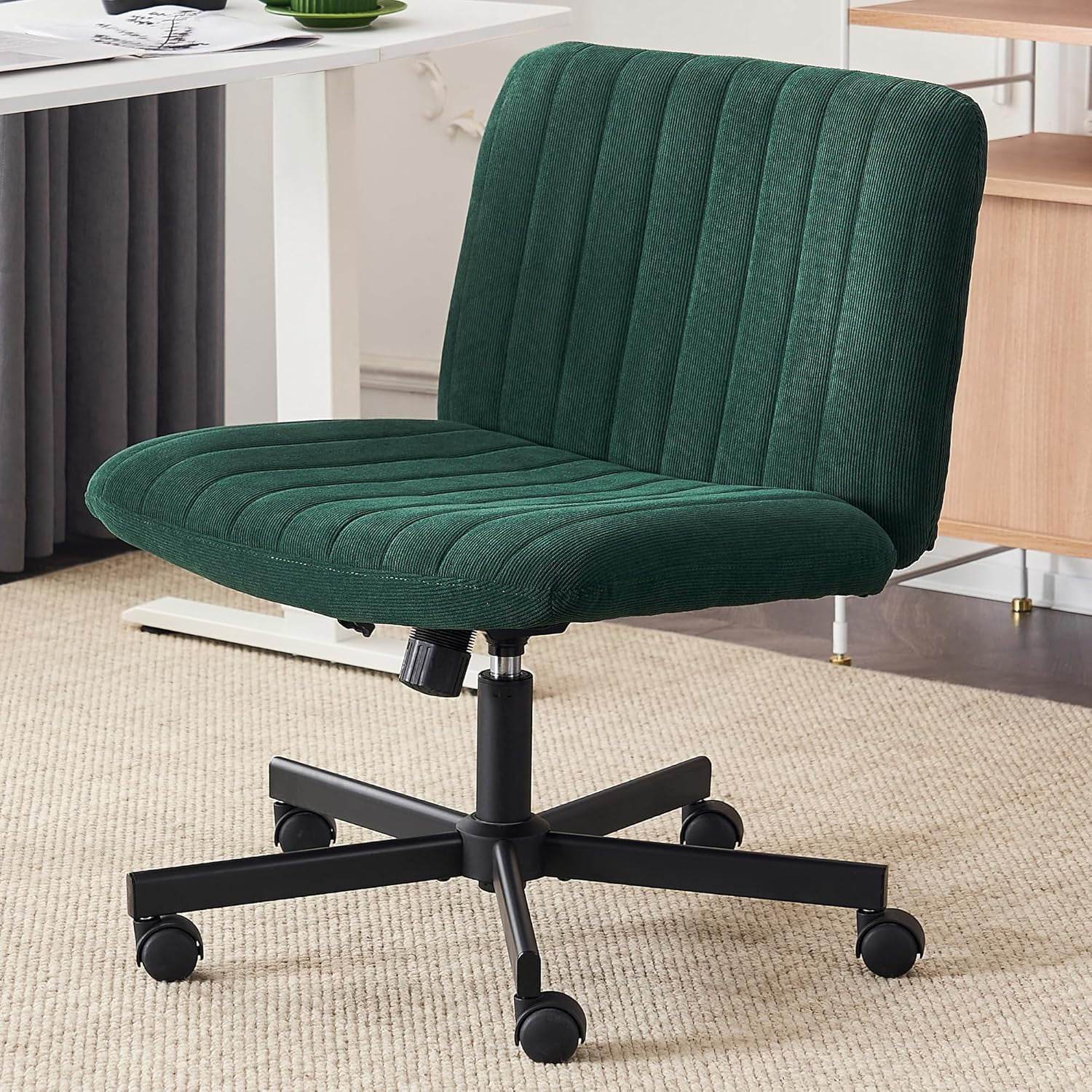 Green Desk Chair with Wheels Criss Cross Seat Home Wide Armless Office ...